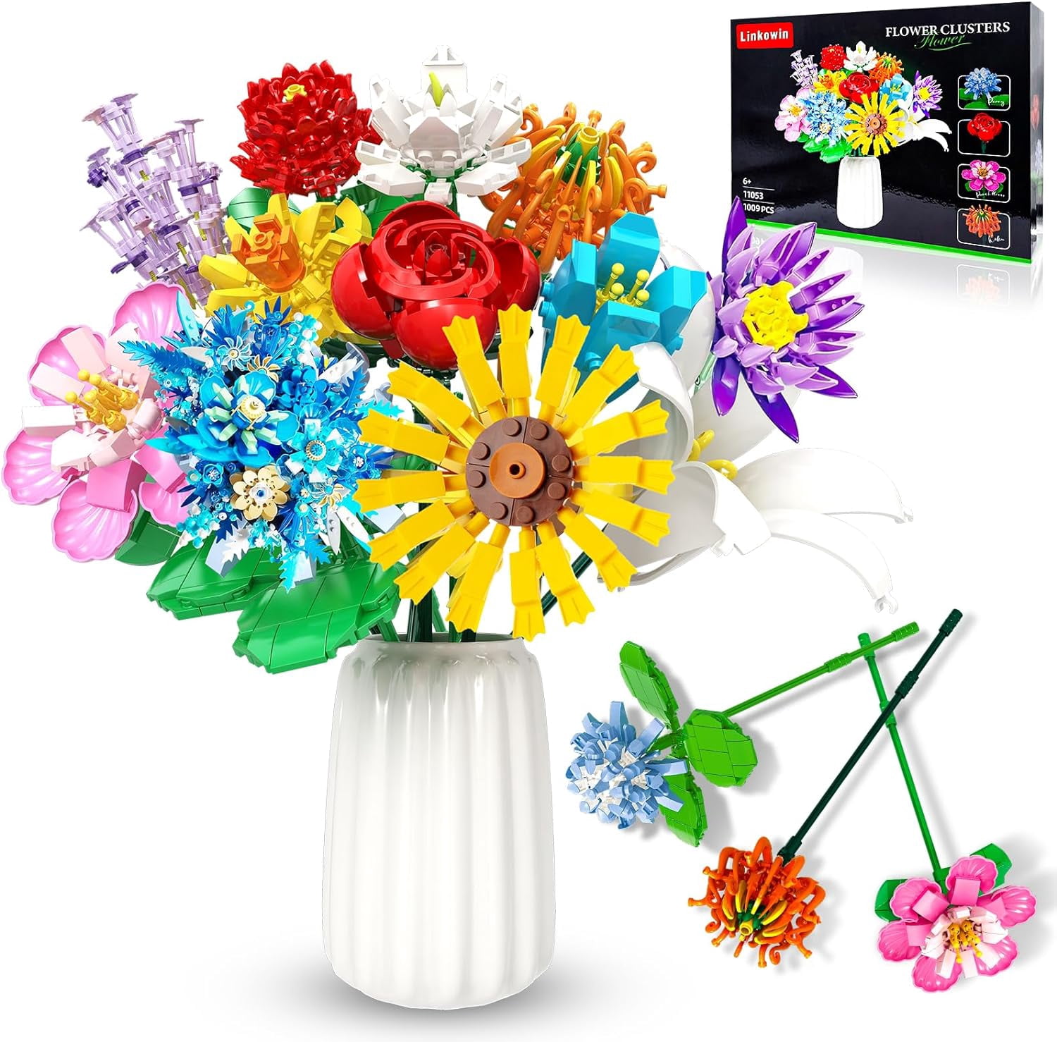 GZBrick Flowers Botanical Building Sets 12 Bouquet for Girls Compatible ...