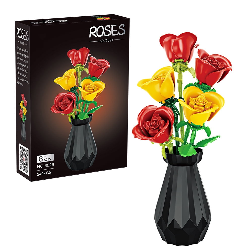 GZBrick Rose Flower Bouquet Building Sets with Vase for Adults Girls ...