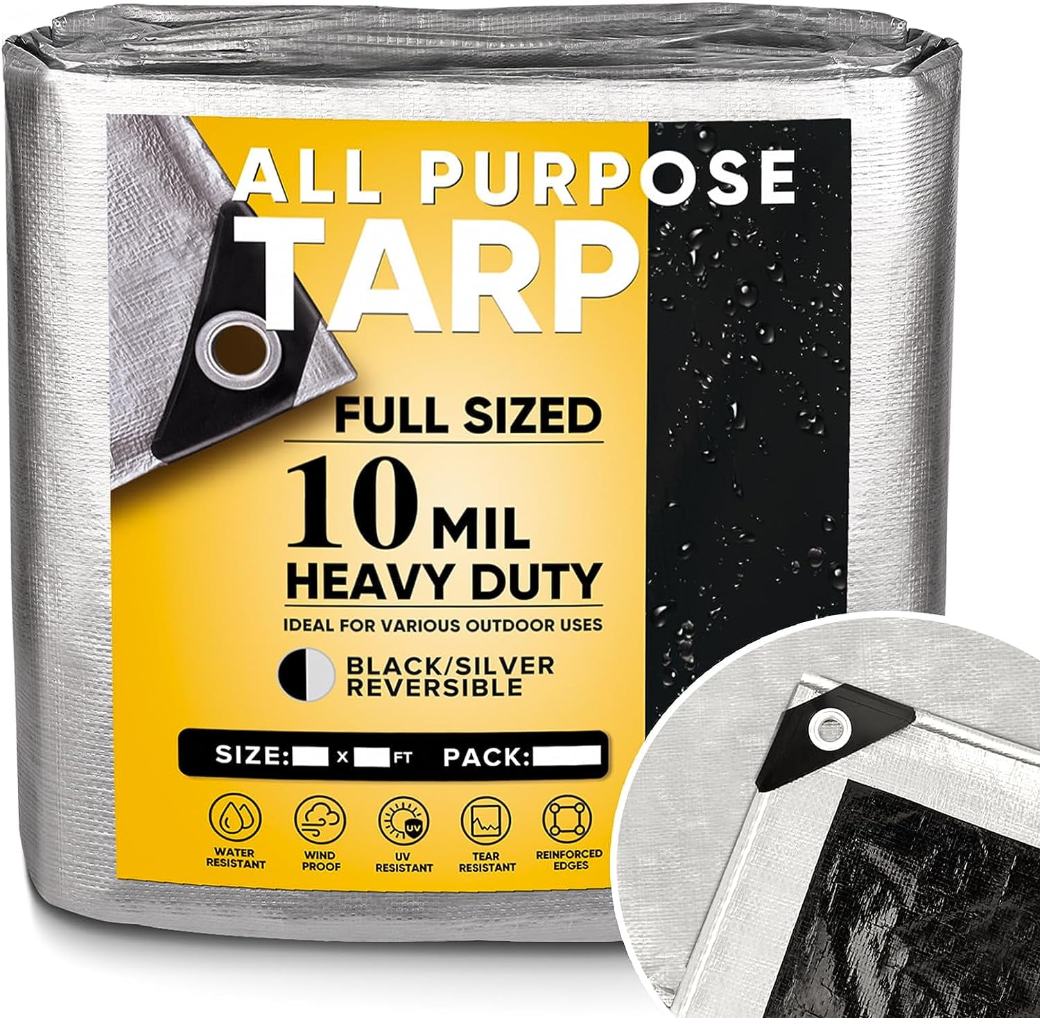 GZBtech 10Mil Heavy Duty Tarp 12x16FT, Waterproof Thick Silver&Black ...