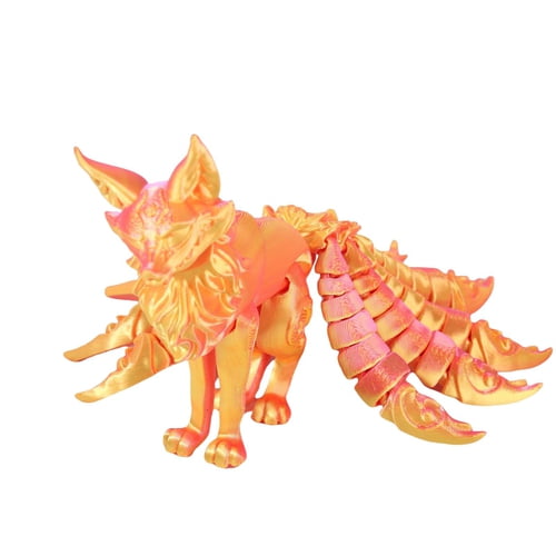 GZCW 3D Printed Fox Ornament Nine Tailed Fox Figurine with Articulated ...