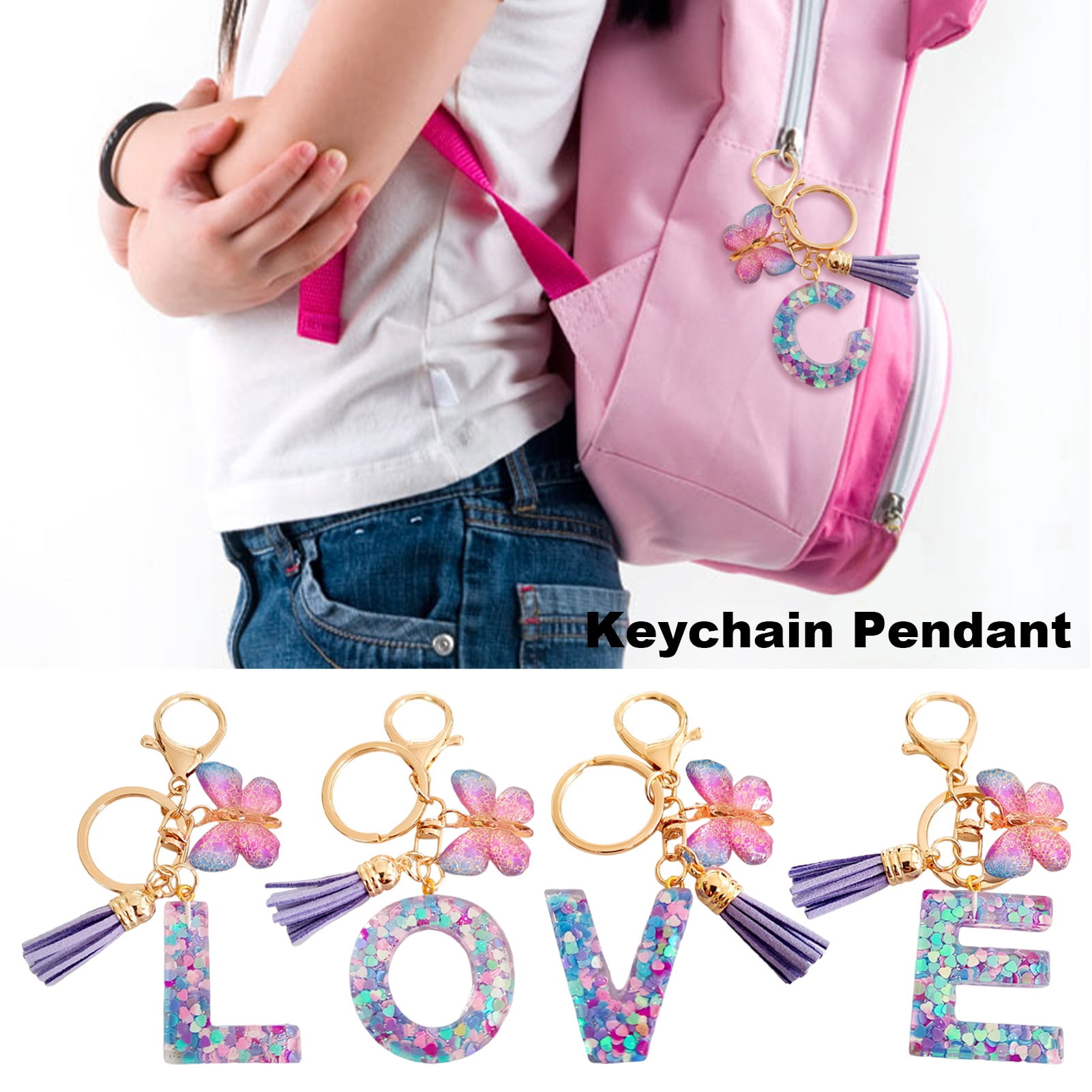 GZCW Butterfly Initial Letter Keychain Pendant Exquisite Practicality ...