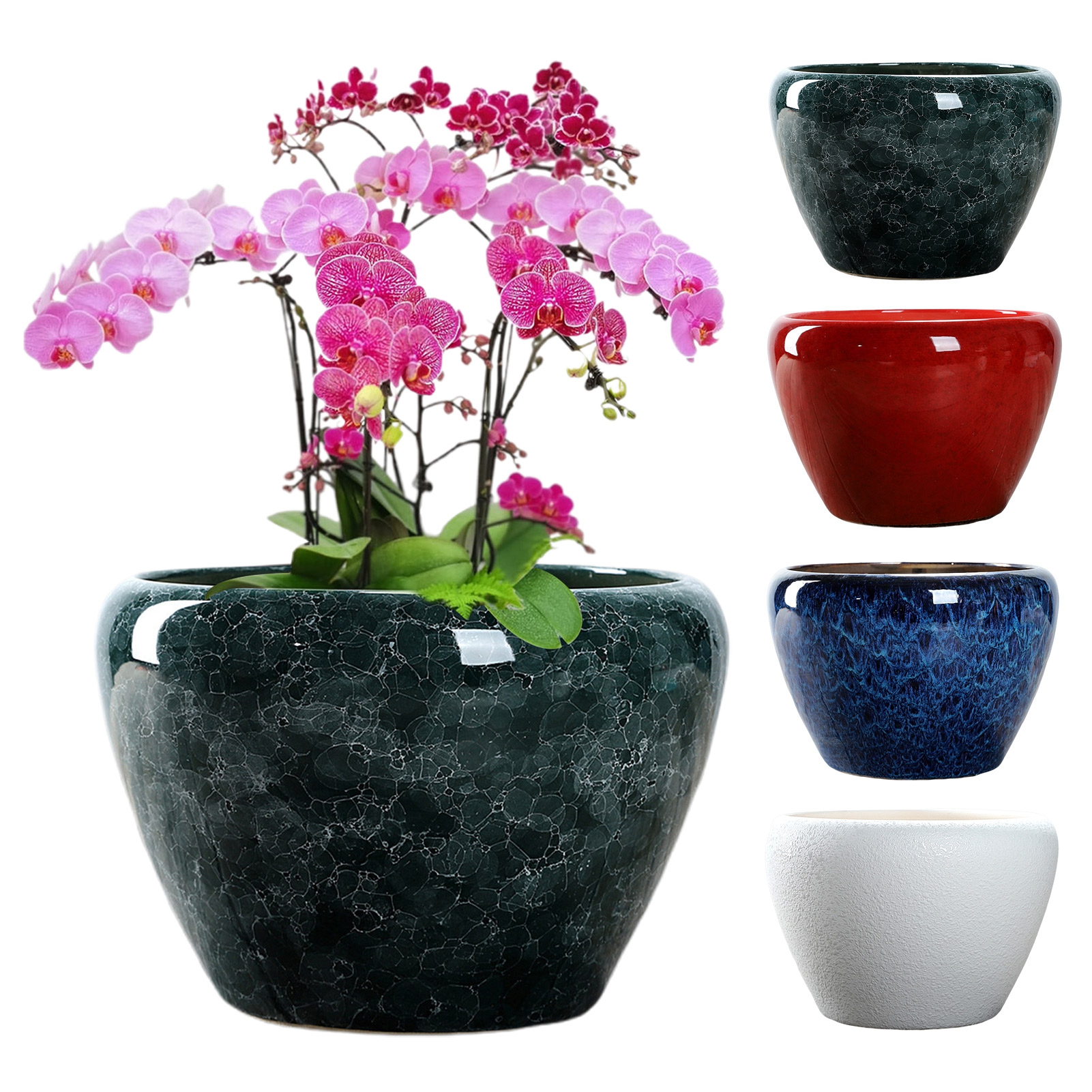 GZCW Ceramic Flowerpot Large Circular Opening Planter Pot Colored Glaze ...