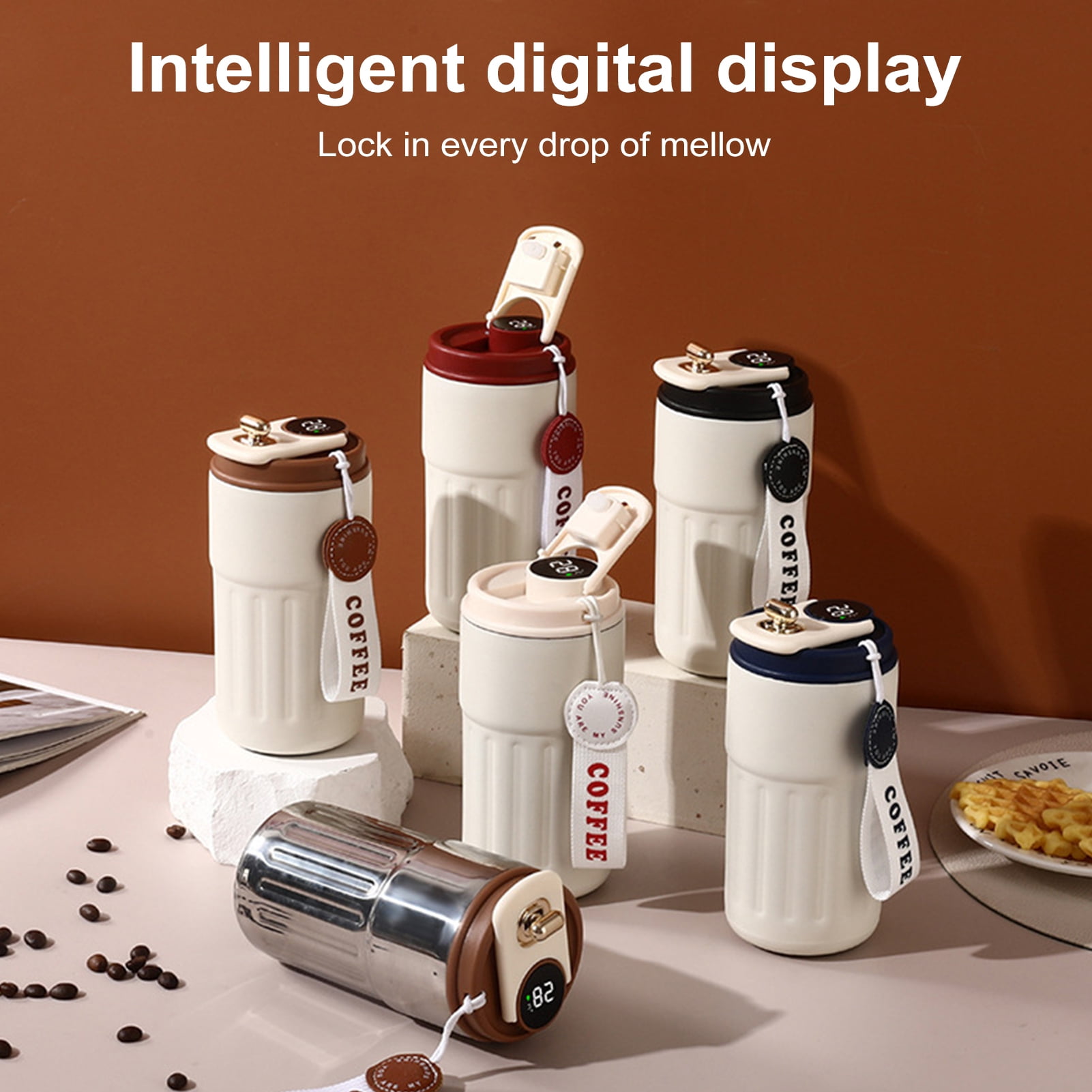 GZCW Coffee Thermal Mug with Temperature Display 450ml Leak-Proof Lid ...