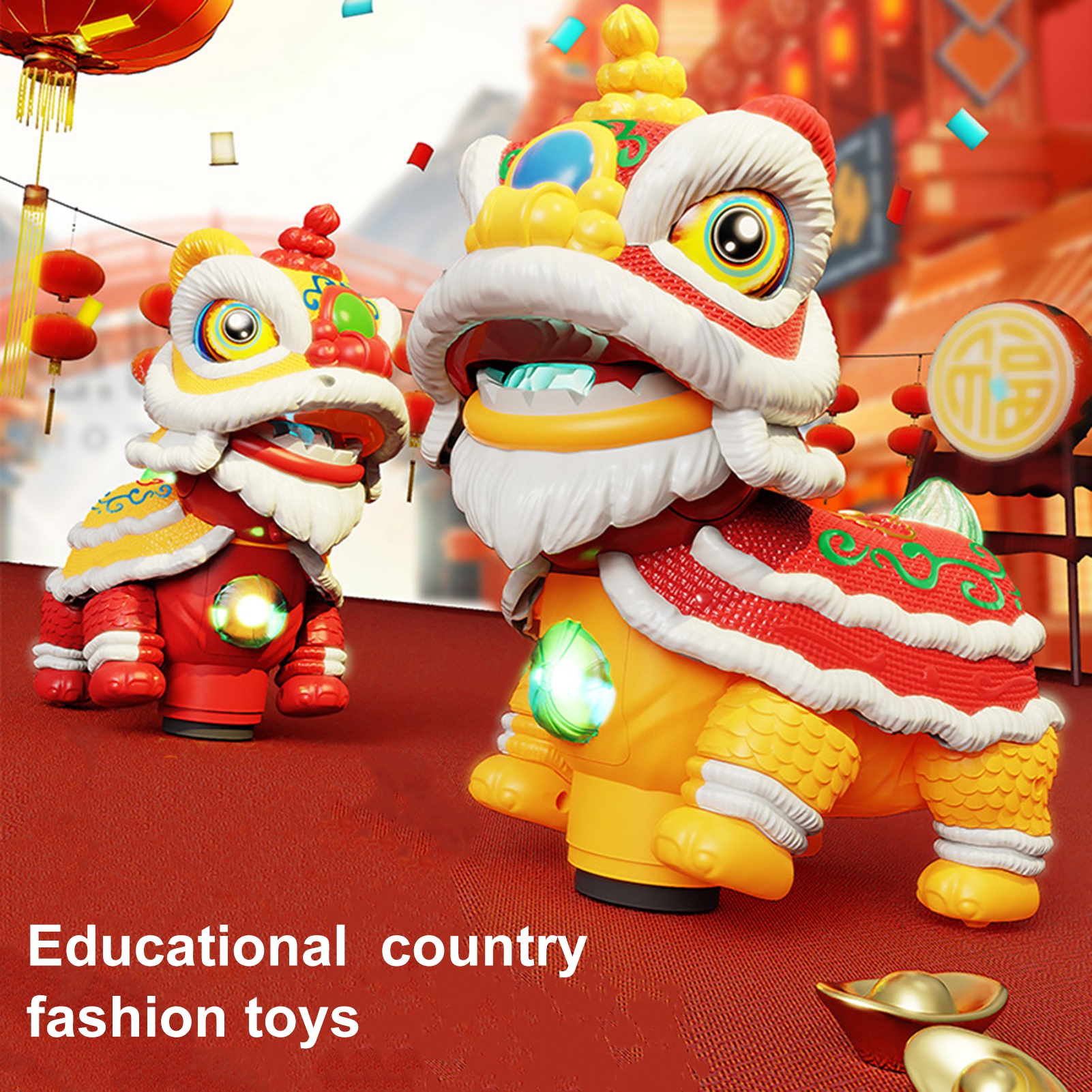 GZCW Electric Dancing Lion Toy with LED Light Music Auto Obstacle ...