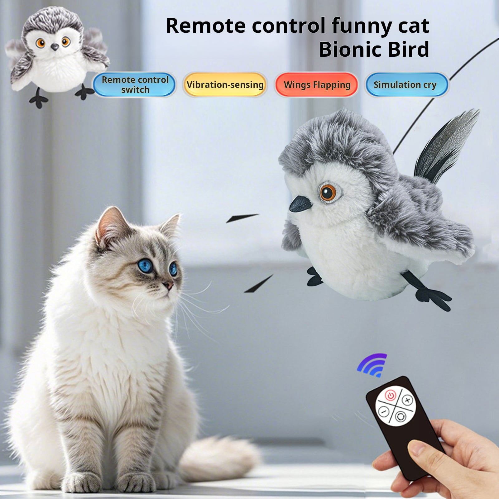 GZCW Flapping Bird Cat Toy Interactive Chirping Bird Catnip Toy with Lifelike Sound Touch ...