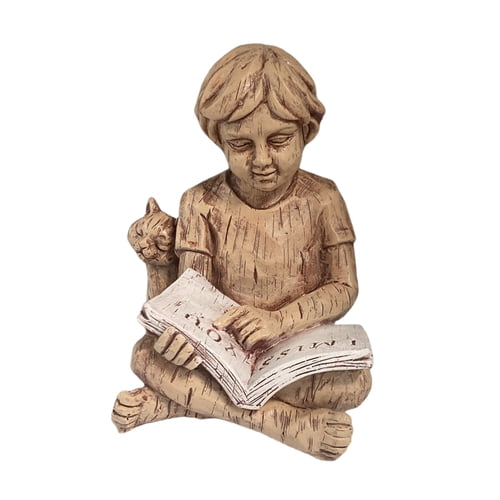 GZCW Kids Reading Statue Outdoor Boy Sitting Down Reading Book Figurine ...