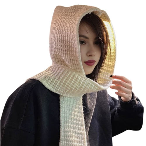 GZCW Knit Hat with Integrated Scarf Windproof Thick Headwear Wrapped ...