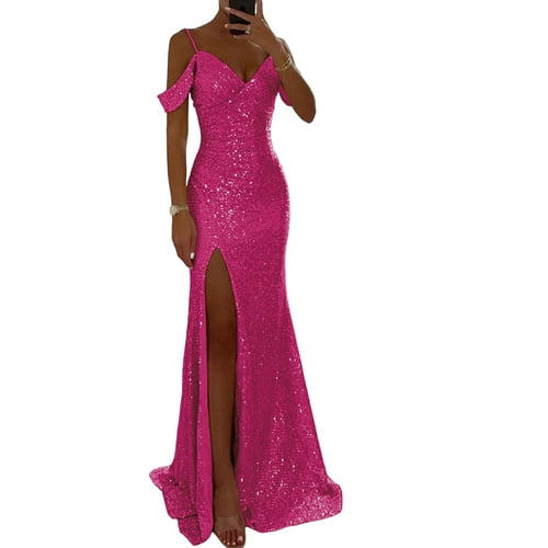 GZCW Lady Evening Dress Off Shoulder V Neck Side Slit Floor Length ...