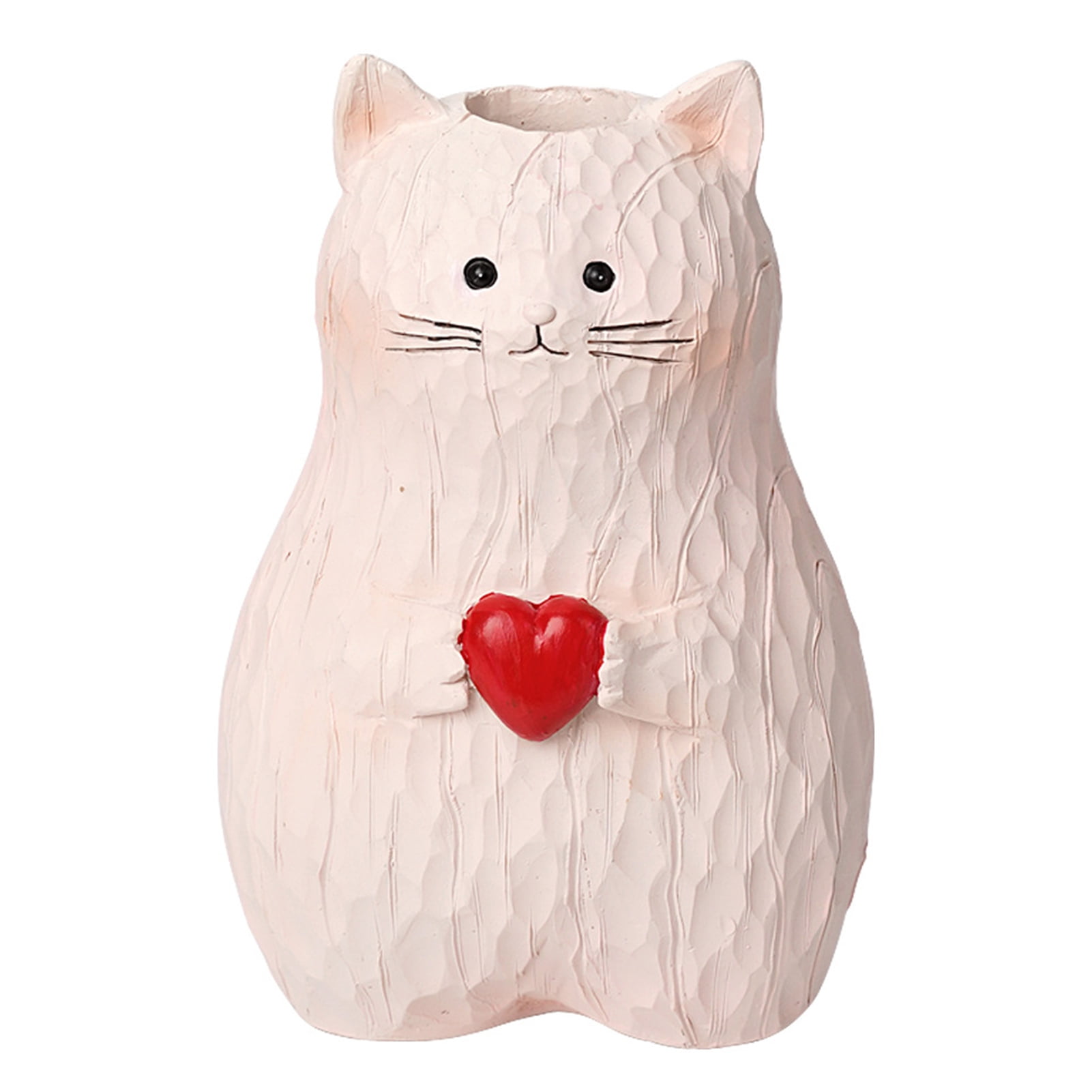 GZCW Love Heart Cat Flower Vase Resin Handmade Cartoon Kitten Floral ...
