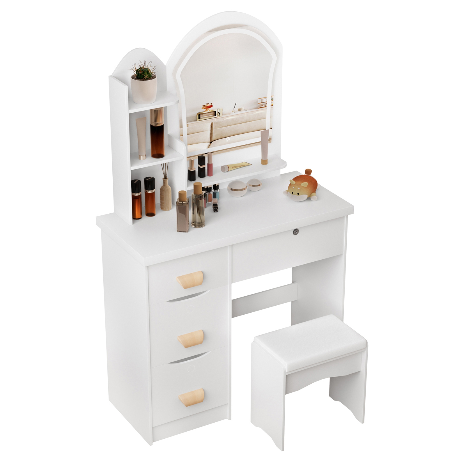 GZCW Makeup Vanity Desk with LED Lighted Mirror, Vanity Table with 4 ...