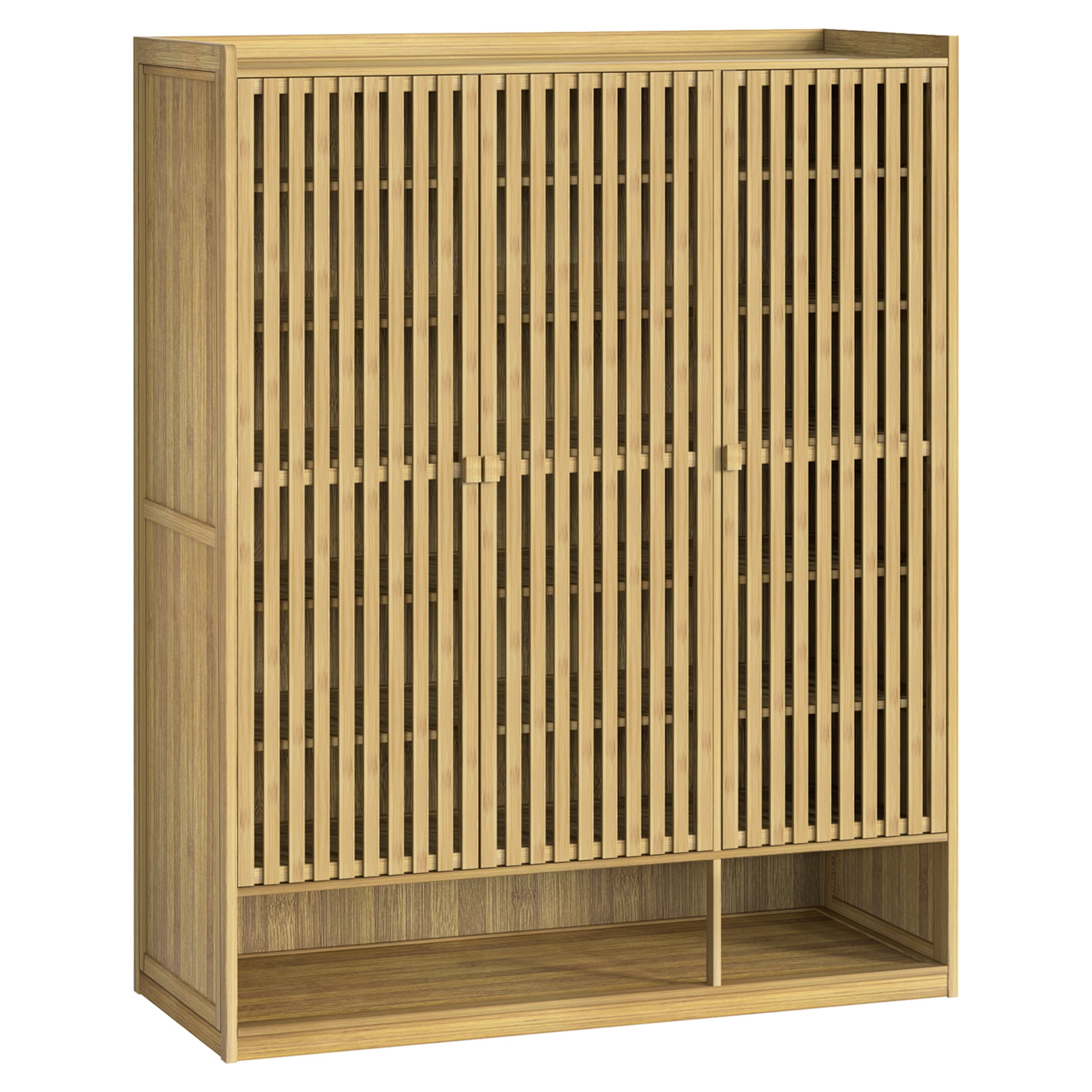 GZCW Natural Bamboo Shoe Cabinet, Shoe Storage Rack with 3 Doors ...