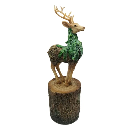 GZCW Resin Deer Figurine Standing Reindeer on Tree Stump Statue ...