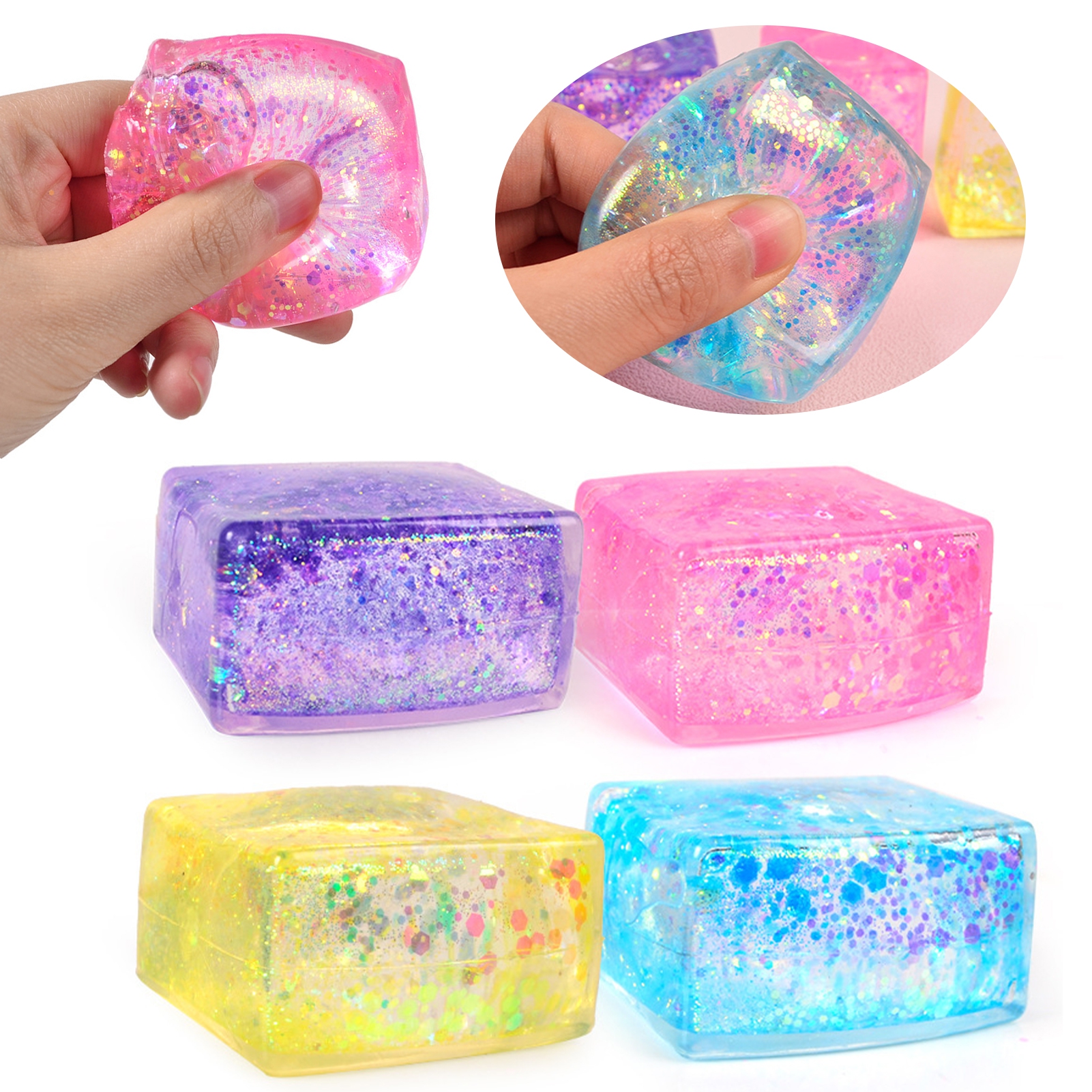 GZCW Sequins Ice Cube Squeeze Toys Creative Maltose Square Cube Quick ...