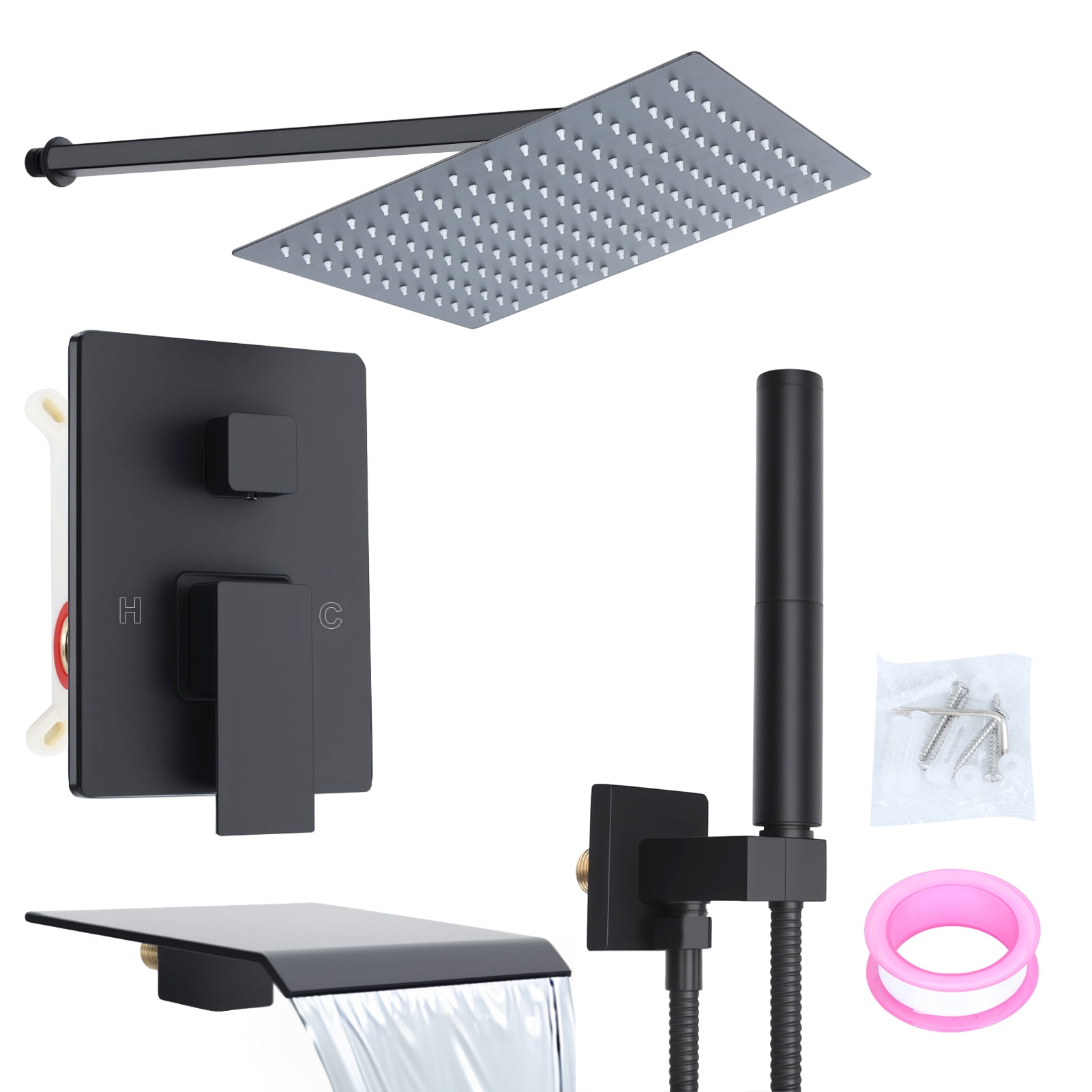 GZCW Wall Mounted Rain Shower Faucet System Set with Handheld Rotary ...