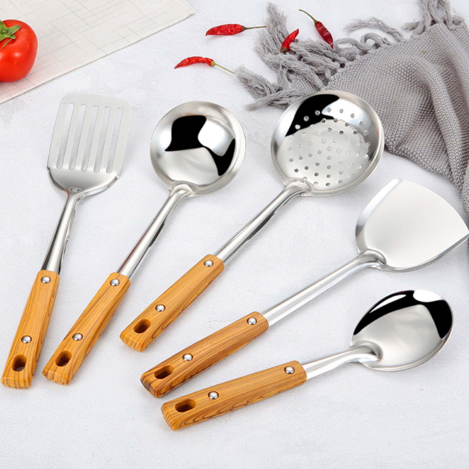 GZCW Wok Shovel Food Grade Rust-proof Stainless Steel Soup Scoop Wok ...