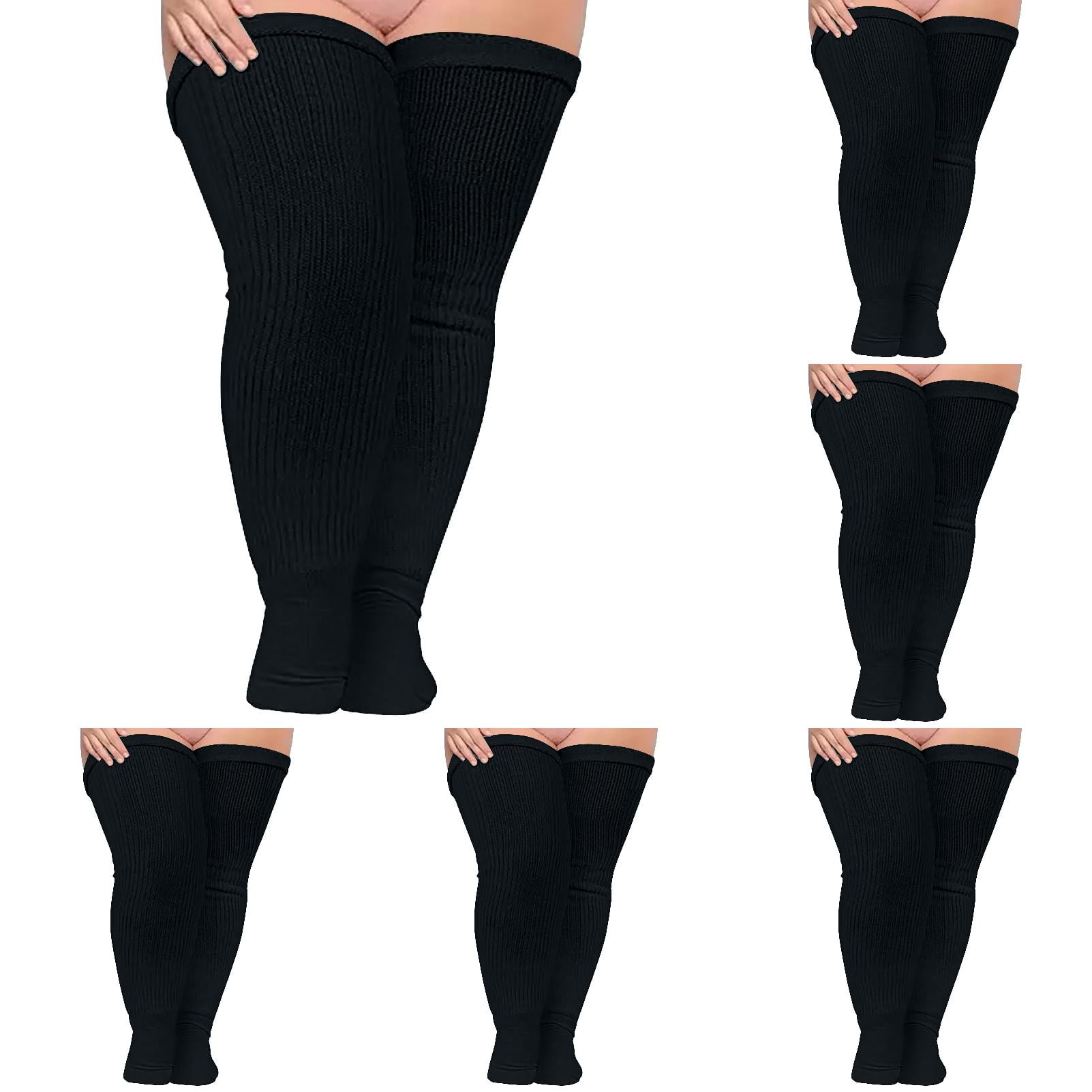 GZEFJRQM 6 Pairs Thigh High Socks Wide Calf Socks for Women Soild Color ...