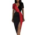 GZEFJRQM Ladies Sexy Cocktail Party Colorblock Sequined Waist Dress ...