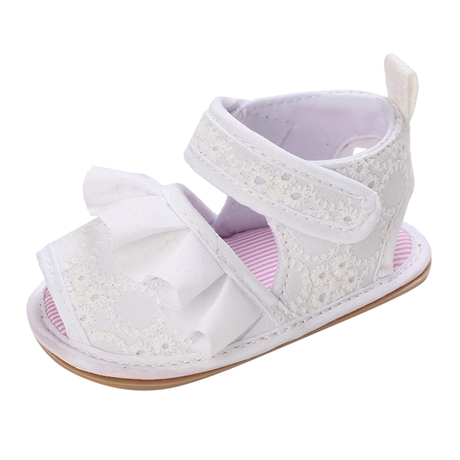 GZEFJRQM Toddler Sandals Ruffle Trim Decoration Embroided Solid Color Open Toe Flat Outdoor ...