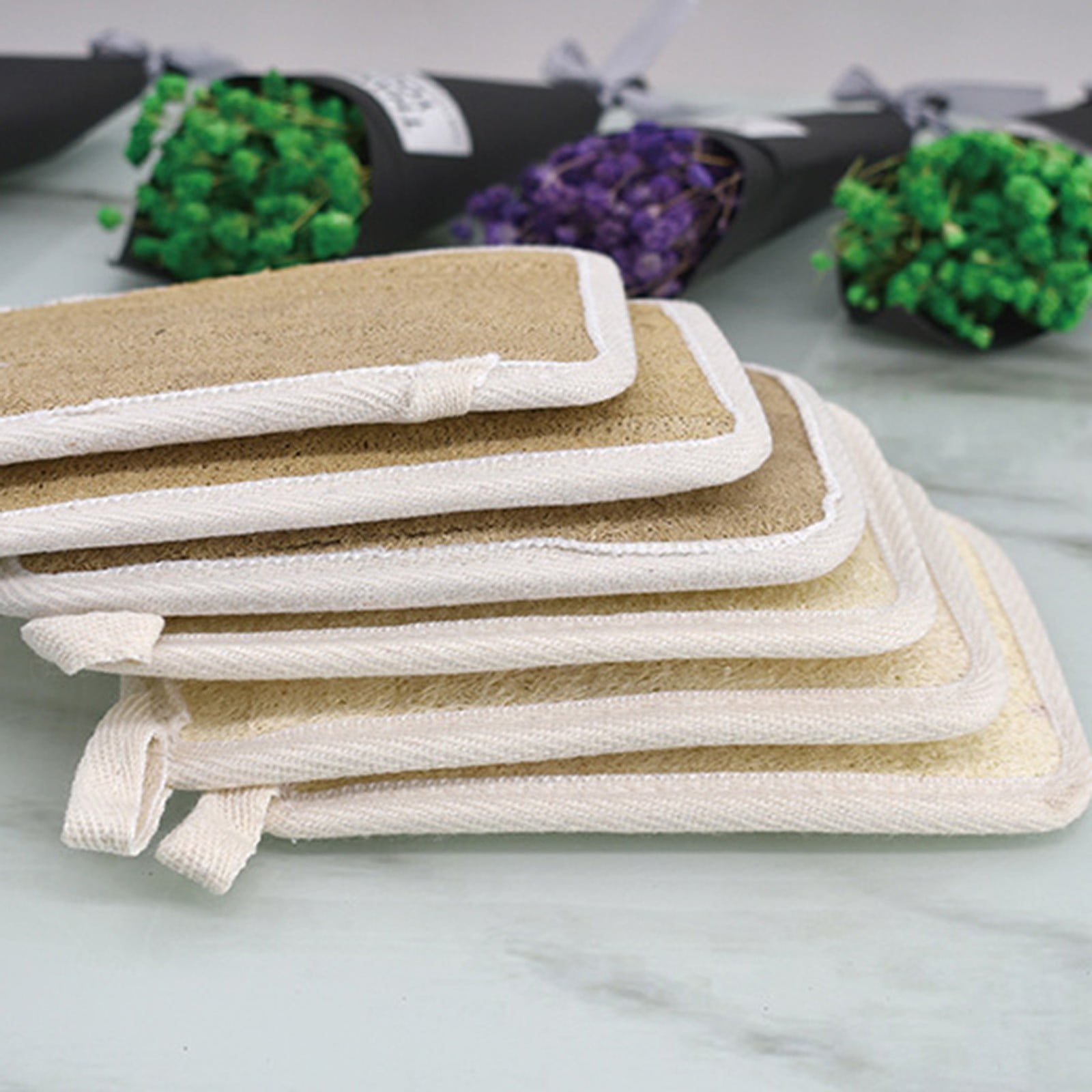 GZHCGSM Bathroom Scrub Brush Natural Loofah Sponge Thick Body Shower ...