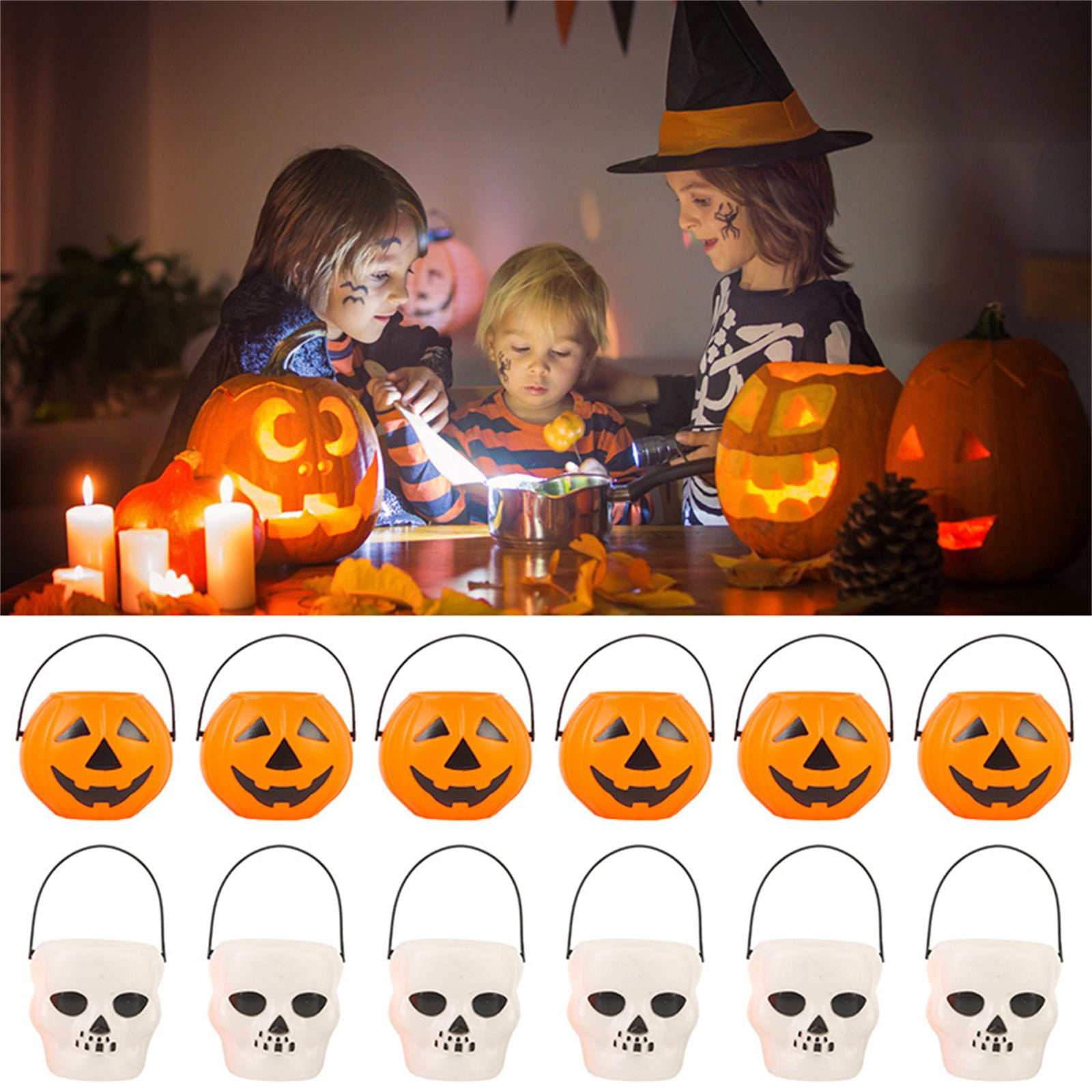 Gzhcgsm Event Decorations 12pcs Halloween Portable Pumpkin Bucket