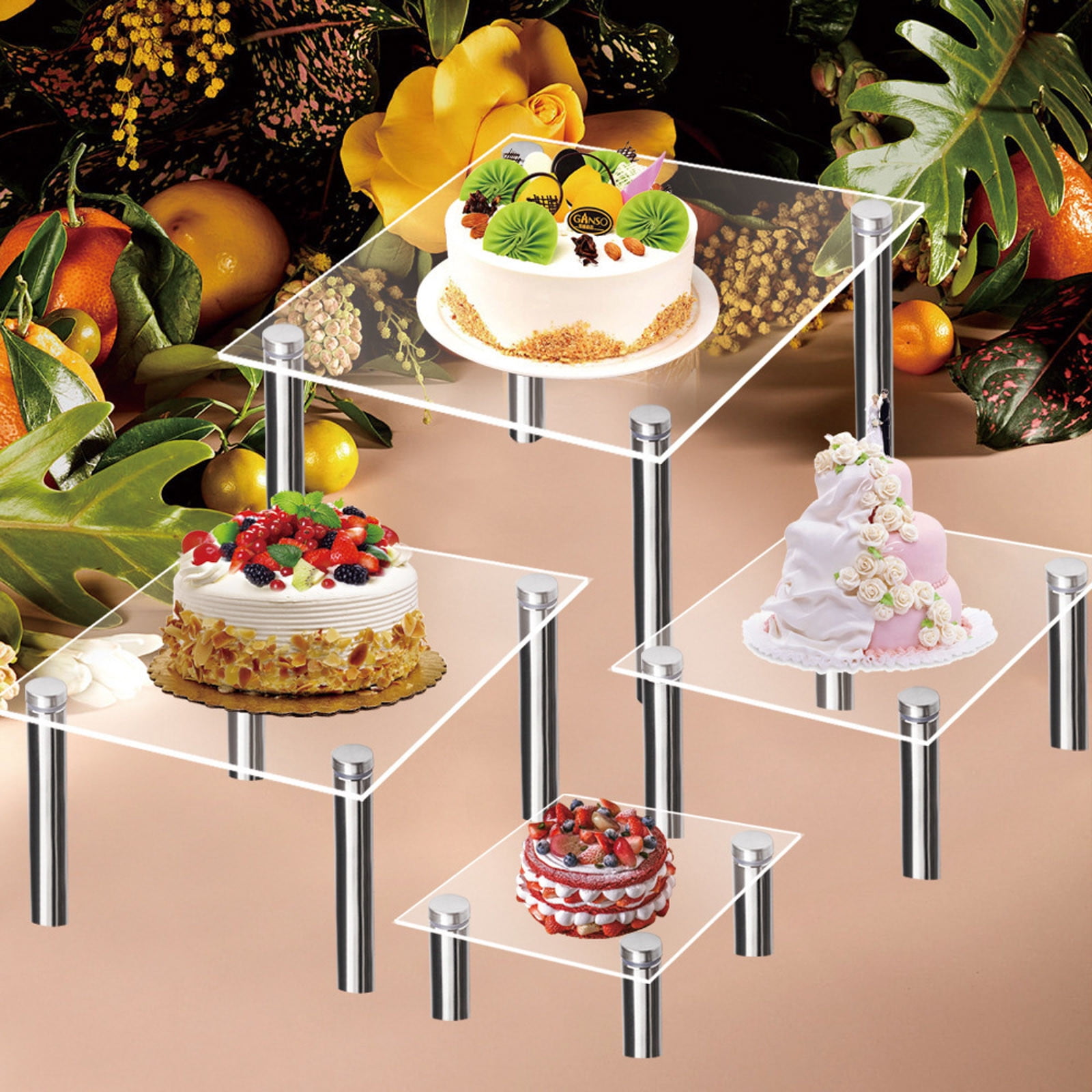GZHCGSM Foil Tray Clear Acrylic Cake Display Stand Square Metal Support ...