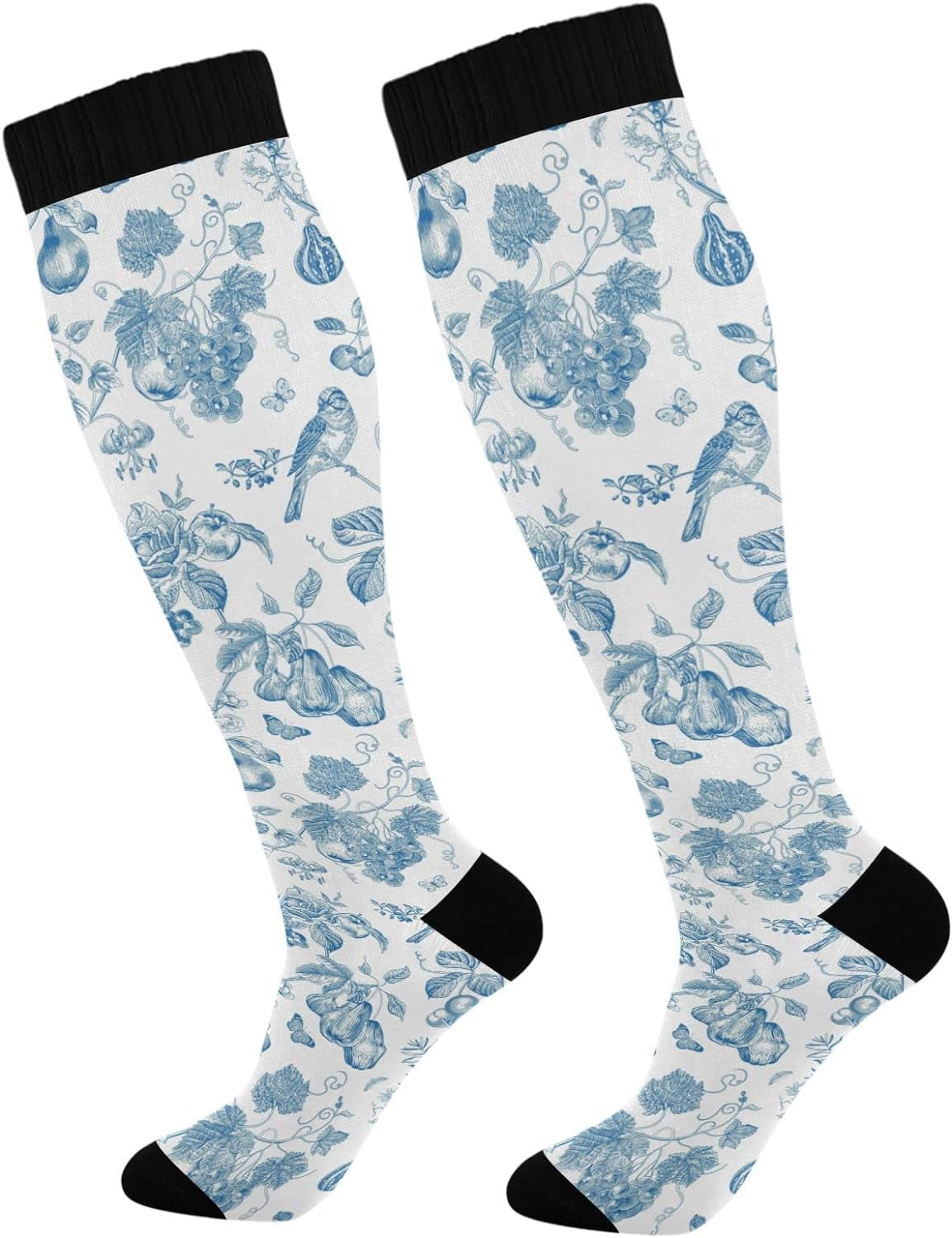 GZHJMY 1 Pair Chinoiserie Berries Birds Compression Socks 20-30mmHg ...