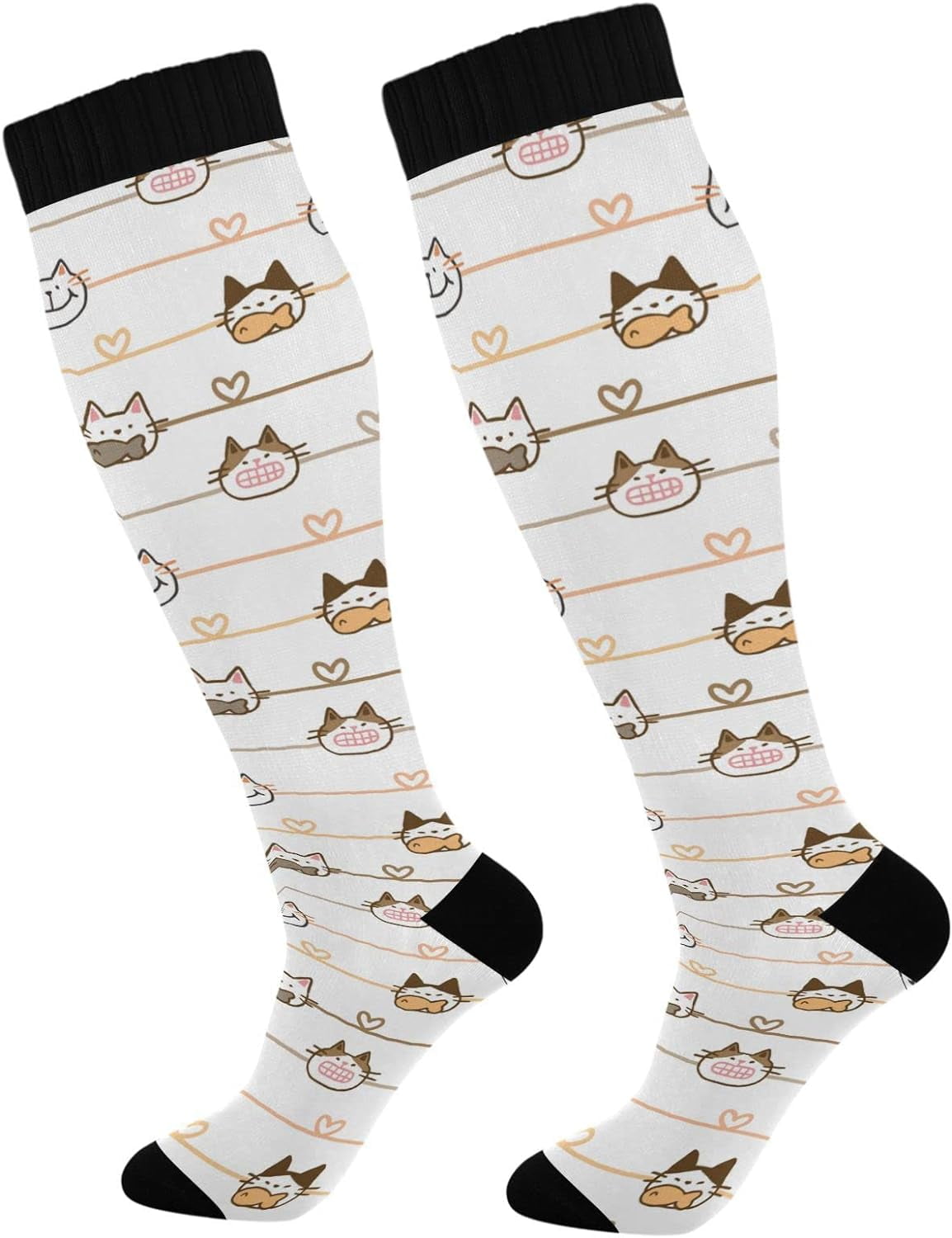 GZHJMY 1 Pair Cute Cat Compression Socks 20-30mmHg Knee High Women ...