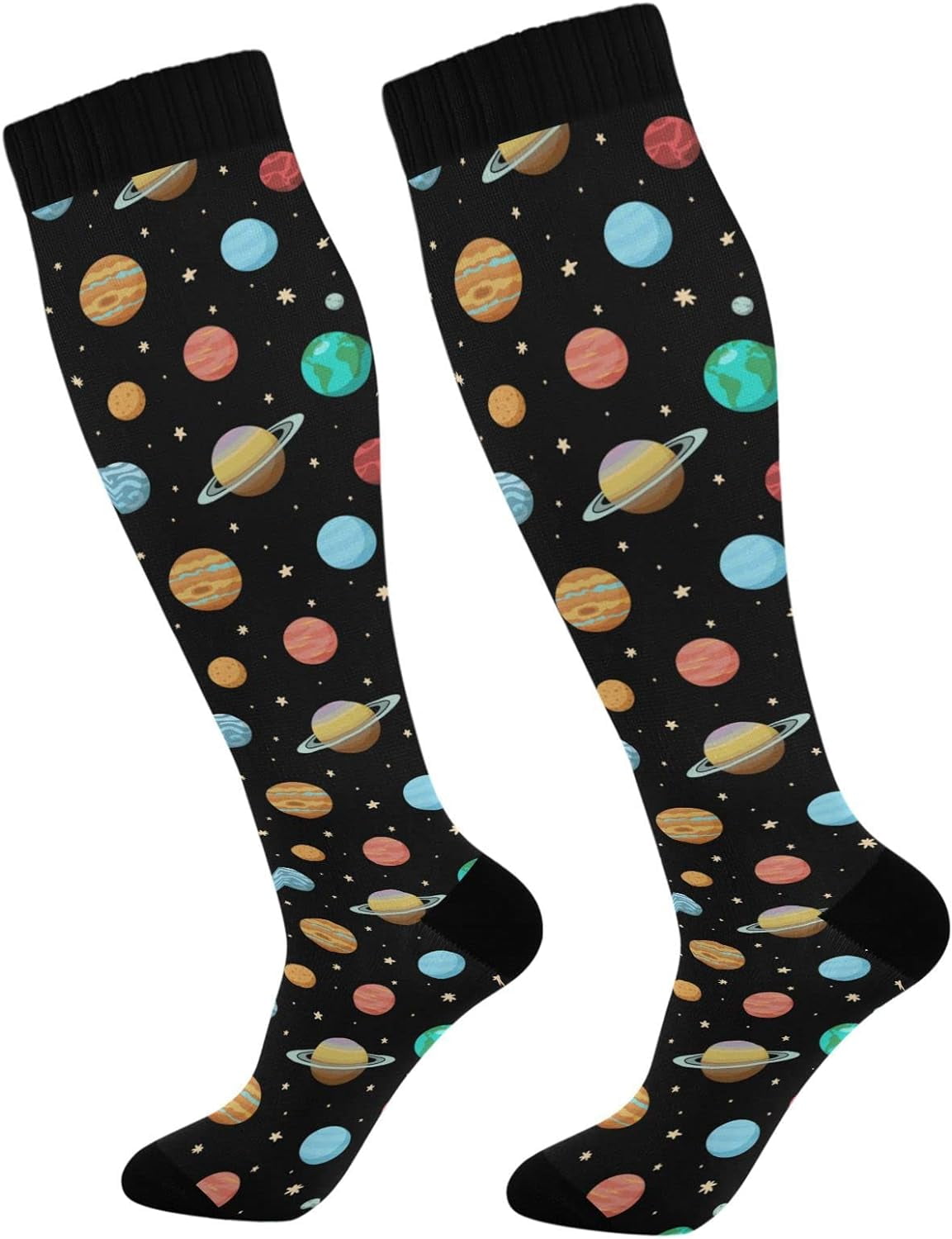 GZHJMY 1 Pair Galaxy Space Planets Compression Socks 20-30mmHg Knee ...