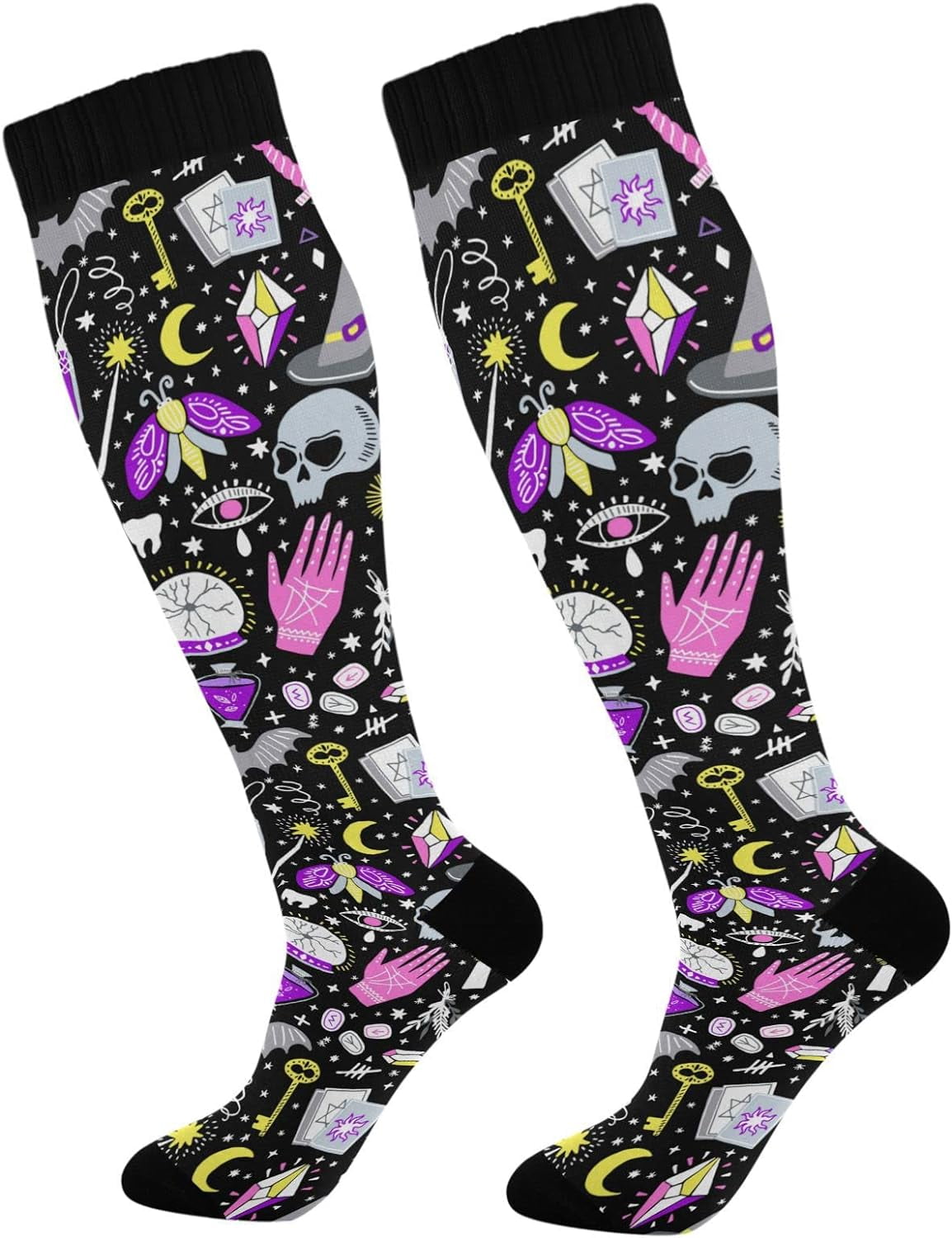 GZHJMY 1 Pair Magic Witch Halloween Skull Compression Socks 20-30mmHg ...
