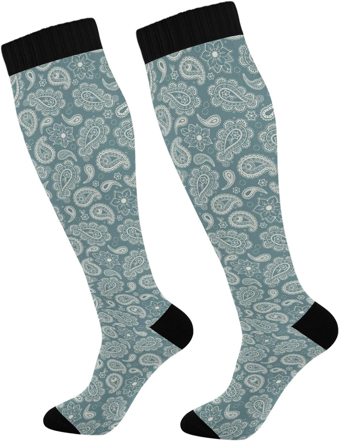 GZHJMY 1 Pair Paisley Print Compression Socks 20-30mmHg Knee High Women ...