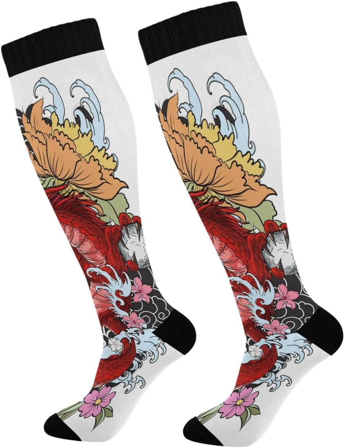 GZHJMY 1 Pair Tattoo The Old Dragon Compression Socks for Women Men ...