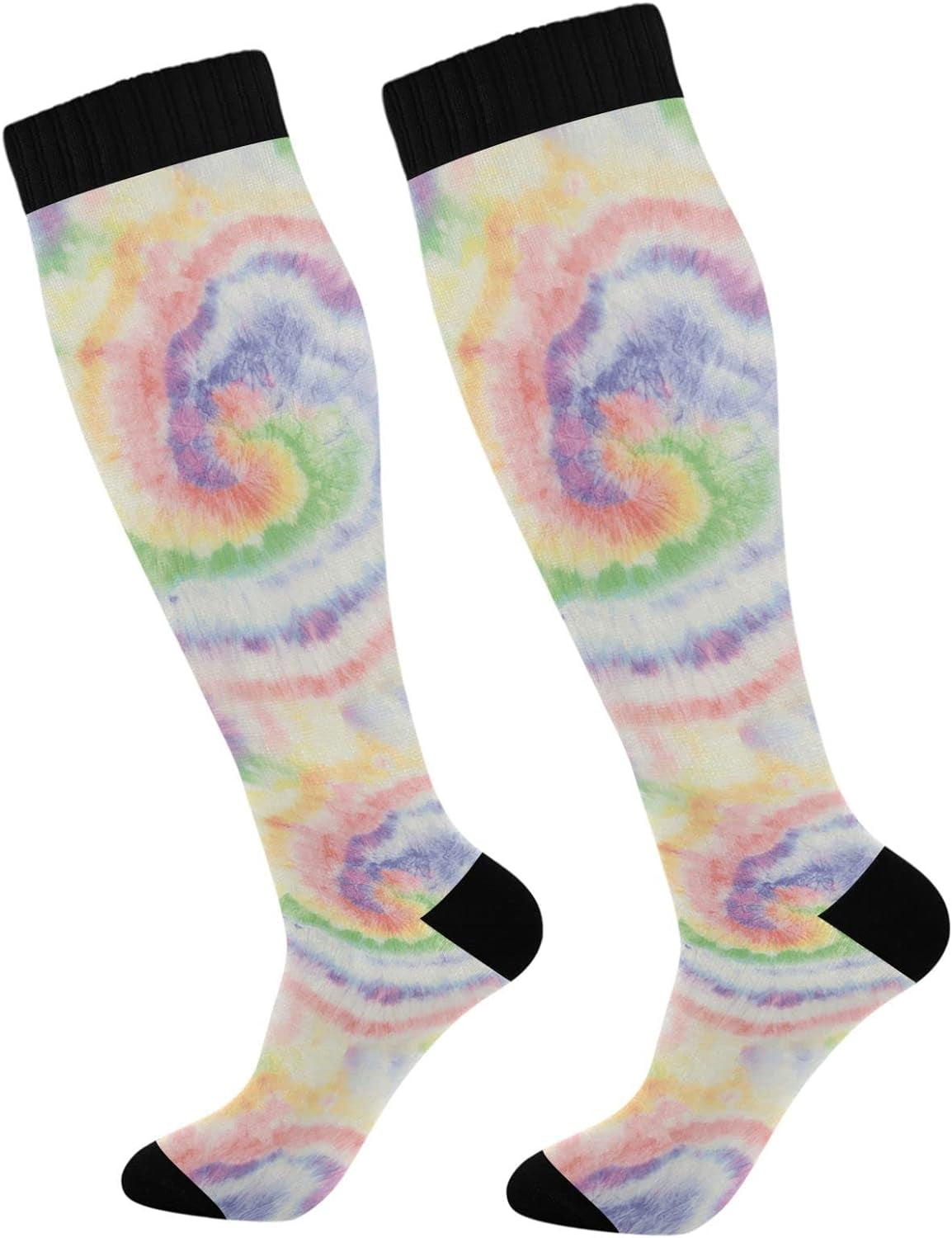 GZHJMY 1 Pair Tie Dyed Rainbow Compression Socks 20-30mmHg Knee High ...