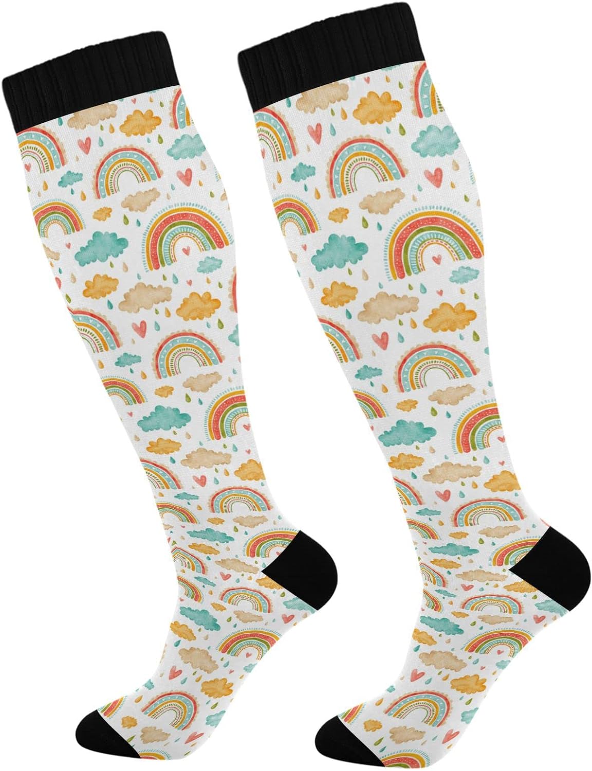 GZHJMY 1 Pair Watercolor Rainbow Compression Socks 20-30mmHg Knee High ...