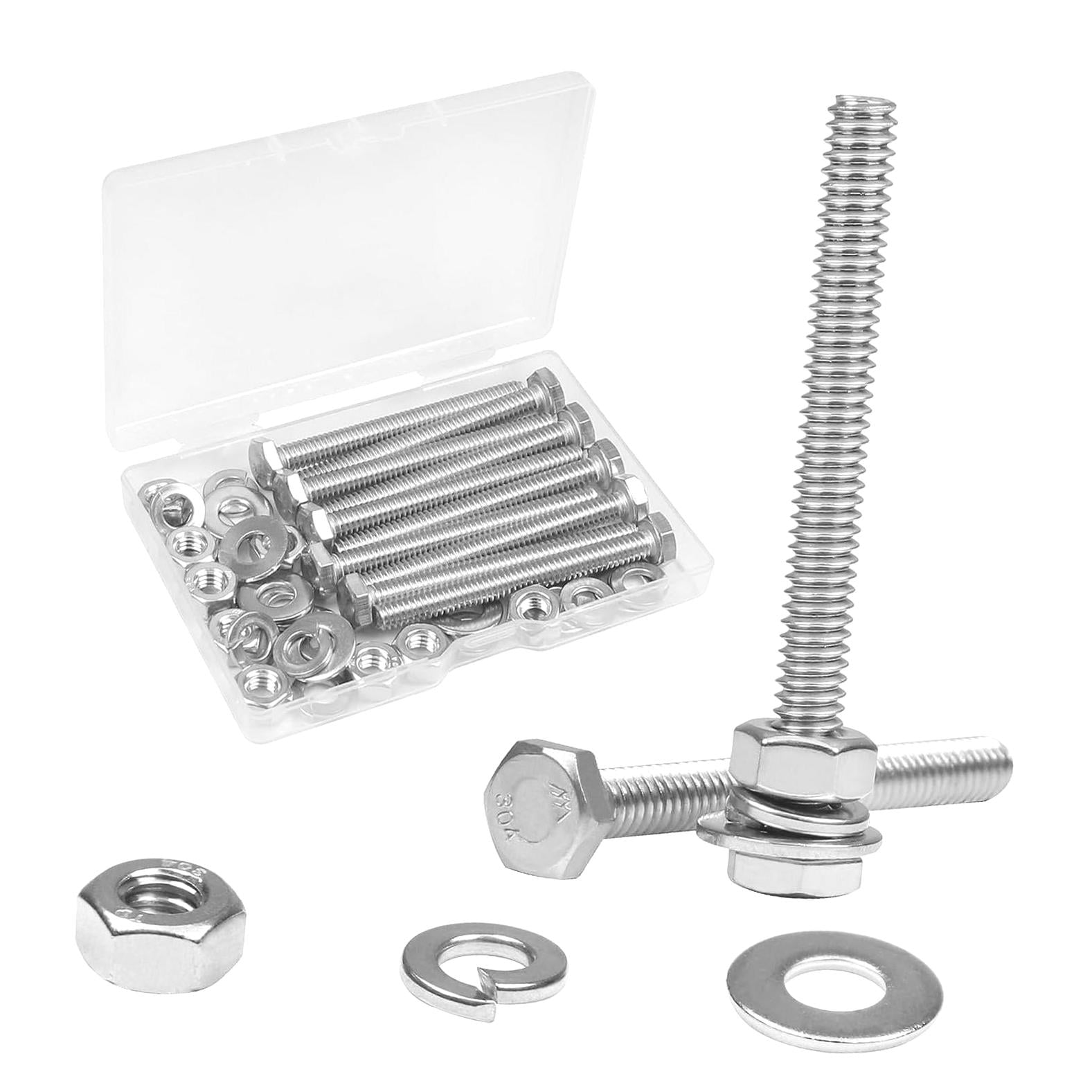 GZHJMY 10 Sets of 1/4-20 x 3 Hex Screw Bolts, Nuts, Flat & Lock Washers ...