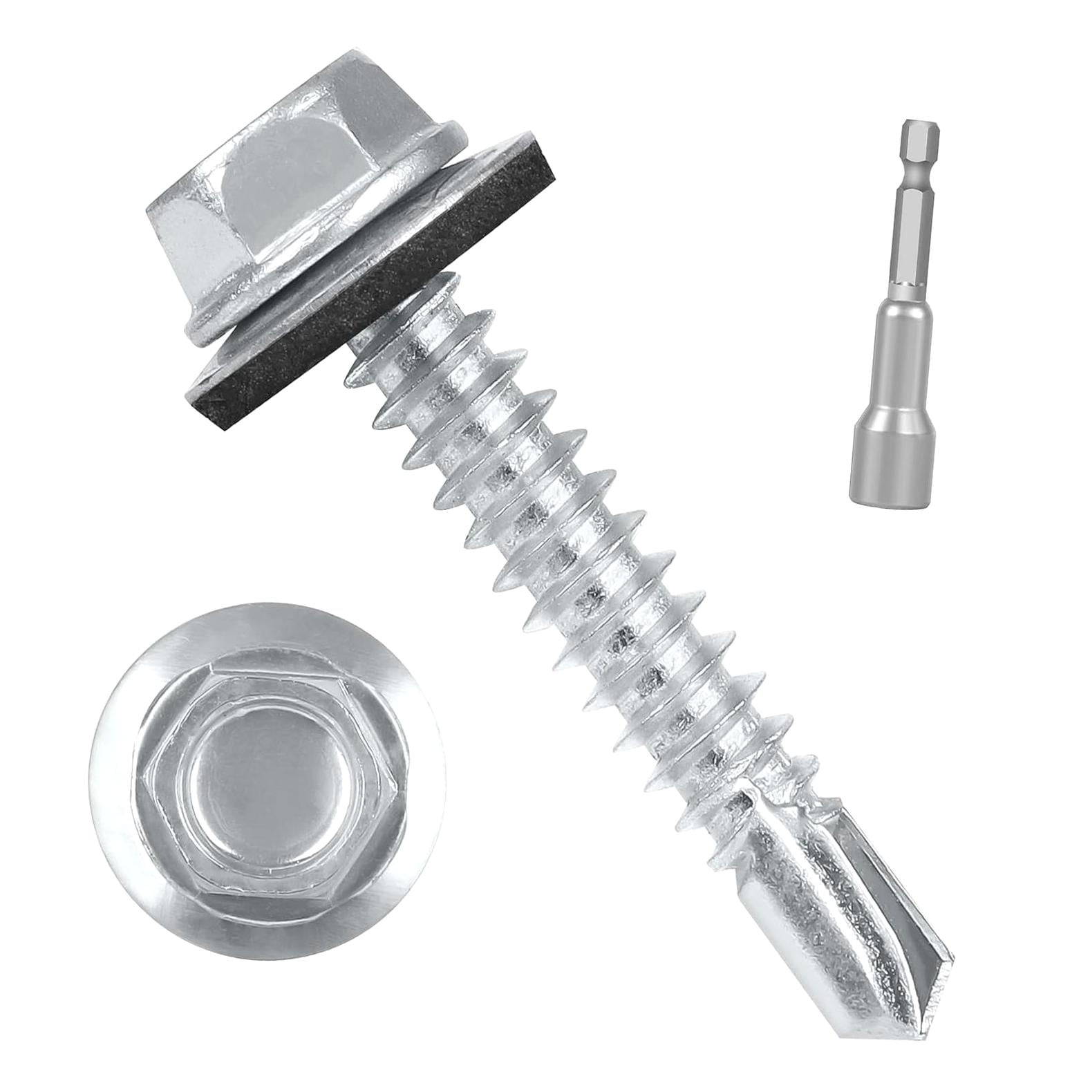 GZHJMY #10 x 1-1/4" (50 PCS) Metal Roofing Screws with Rubber Washer ...