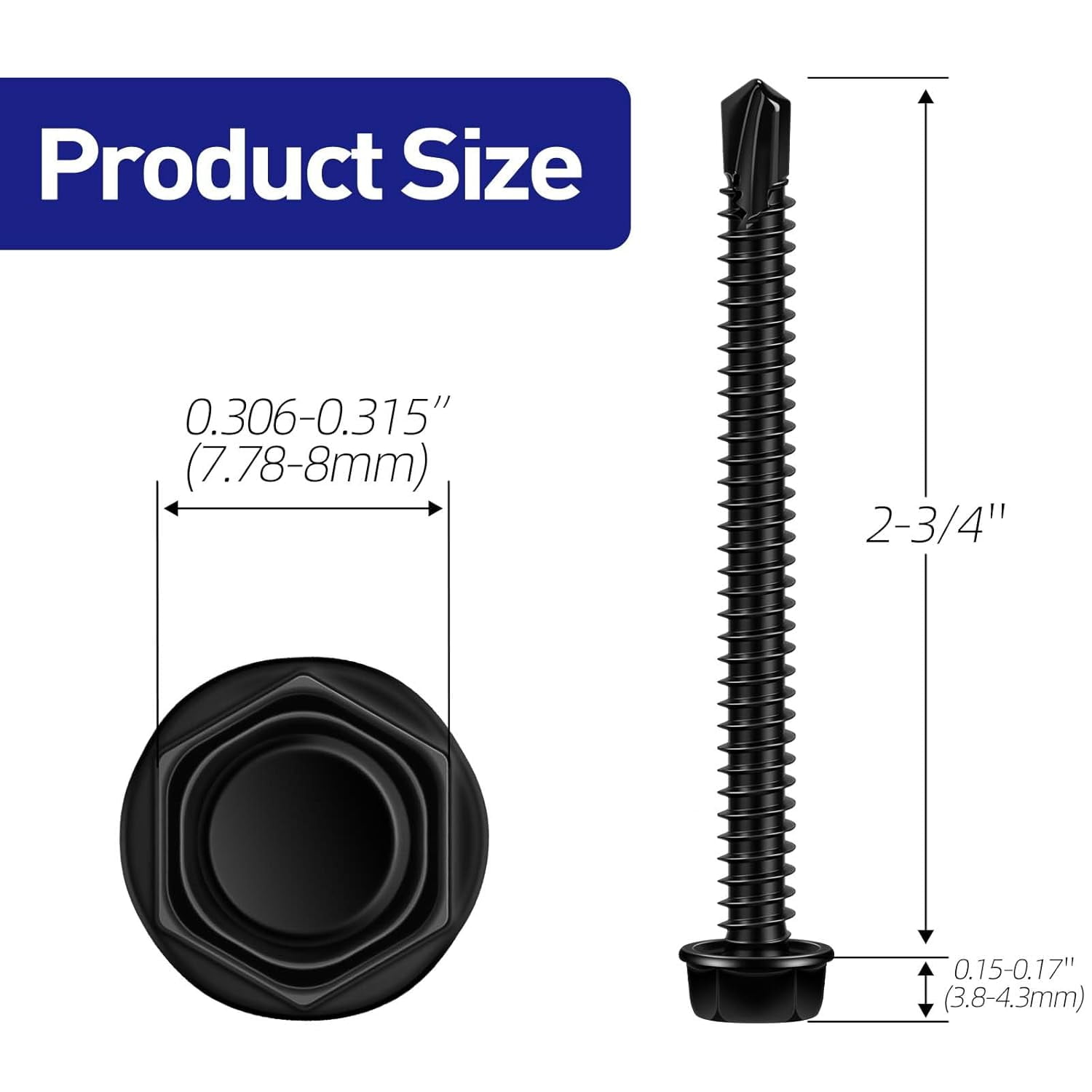 GZHJMY #10 x 2-3/4" Hex Washer Self Tapping Screws, TEK Screws, Self ...