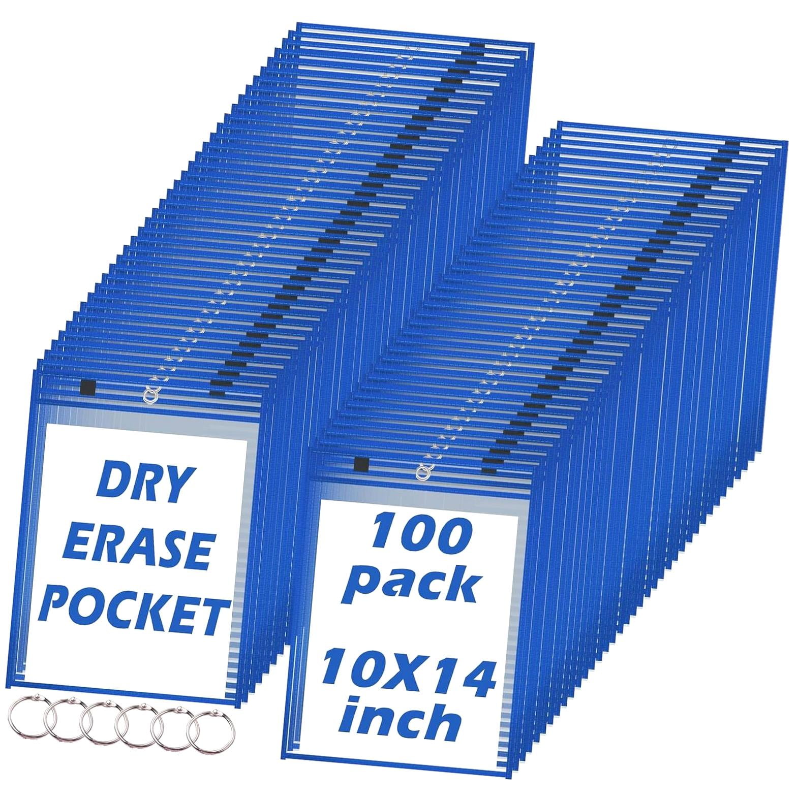 GZHJMY 100 Pack Dry-Erase Pocket Sleeves, Oversized 10x14 Blue Plastic ...
