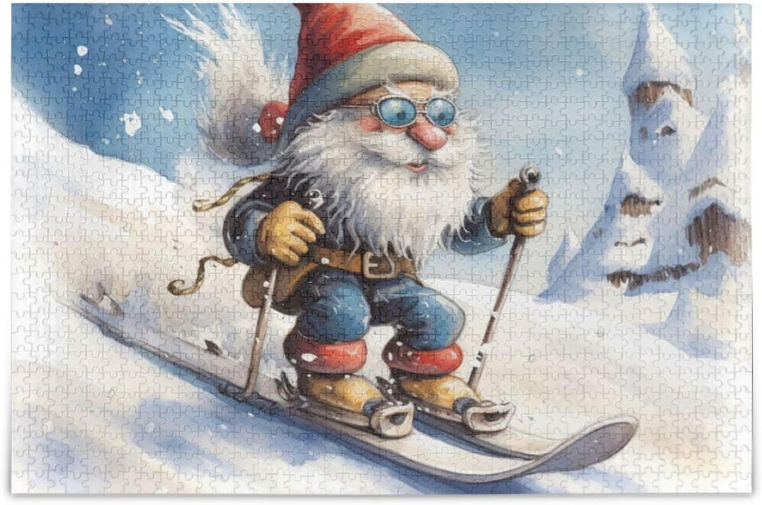 GZHJMY 1000 Pieces Christmas Gnome Skiing Jigsaw Puzzle, Zigsaw with ...