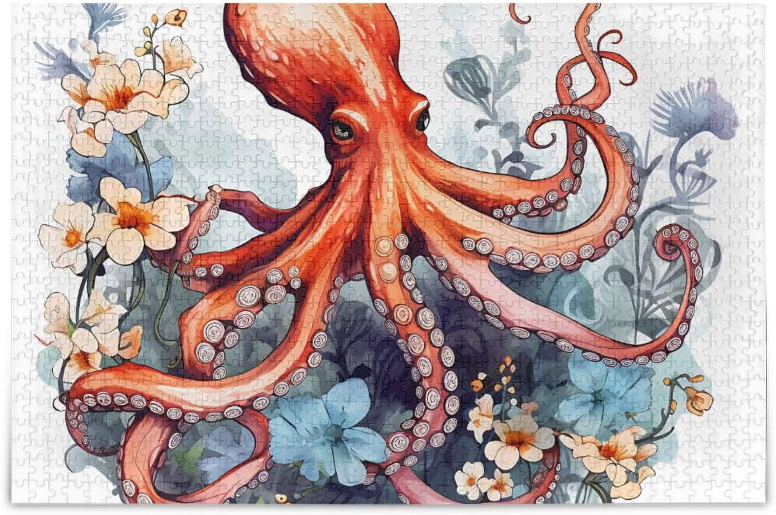 GZHJMY 1000 Pieces Fantasy Red Octopus Jigsaw Puzzle, Zigsaw with ...
