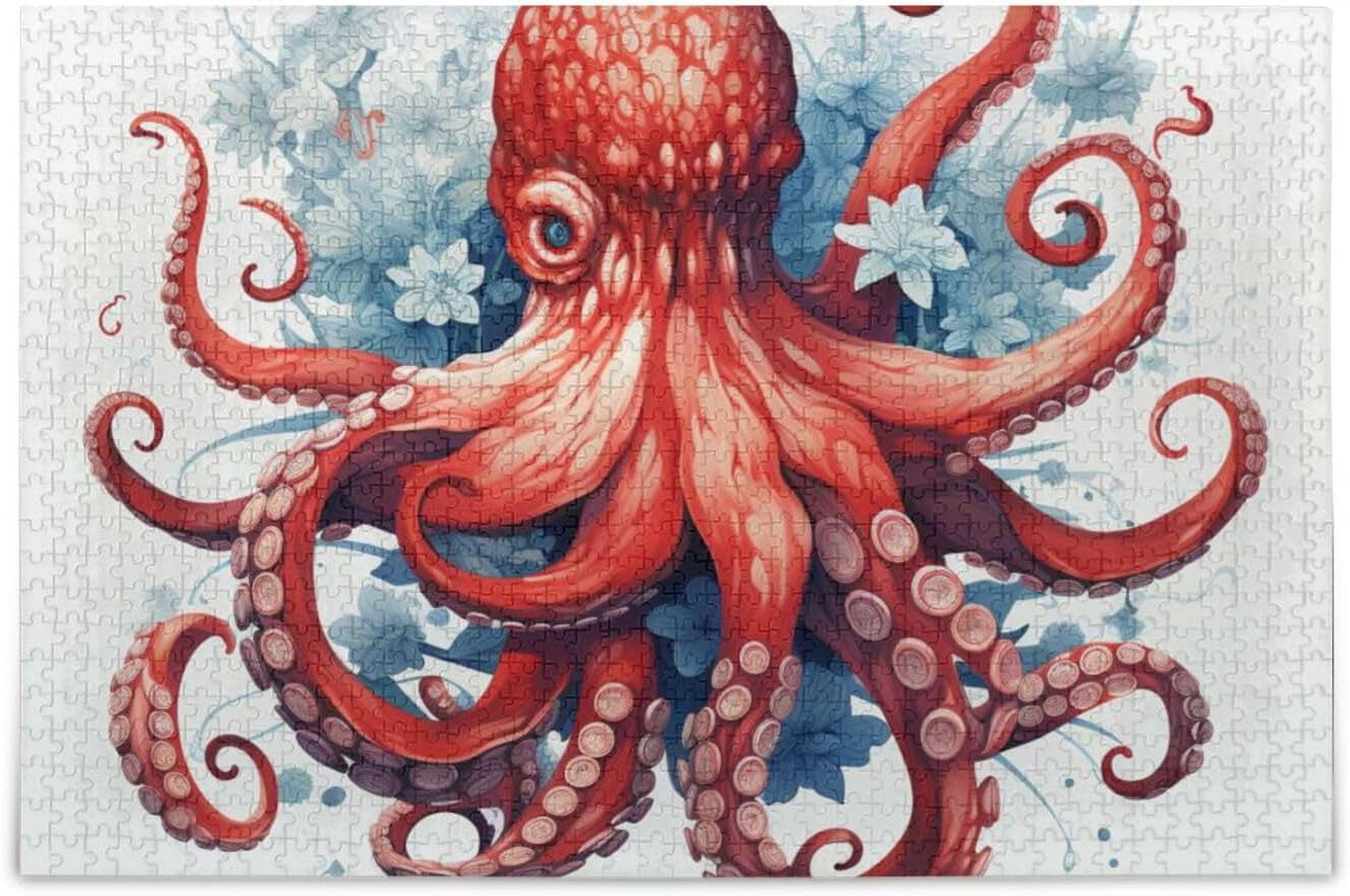 GZHJMY 1000 Pieces Red Octopus Flower Jigsaw Puzzle, Zigsaw with ...
