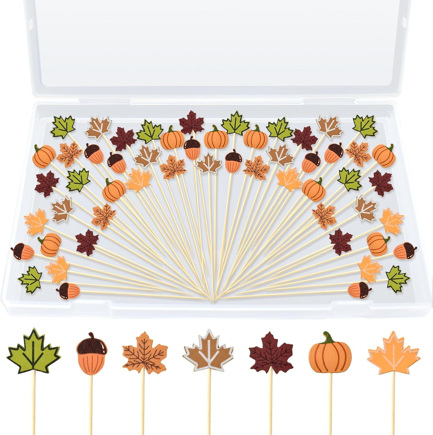 GZHJMY 100PCS Fall Cocktail Picks, 4.7 Inch Maple Pumpkin Autumn Theme ...