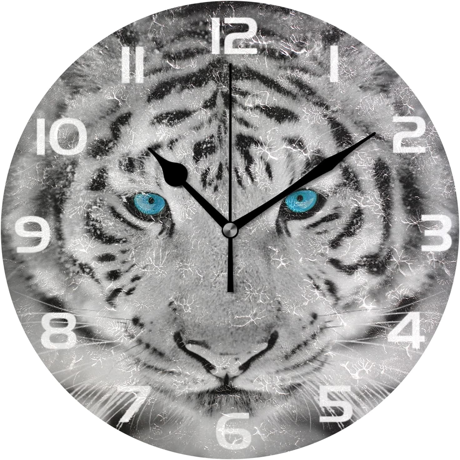 GZHJMY 10In Wall Clock, White Tiger with Beautiful Blue Eyes Silent Non ...