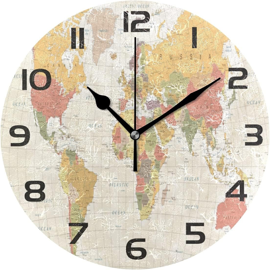 GZHJMY 10In Wall Clock,World Map Silent Non Ticking Battery Operated ...