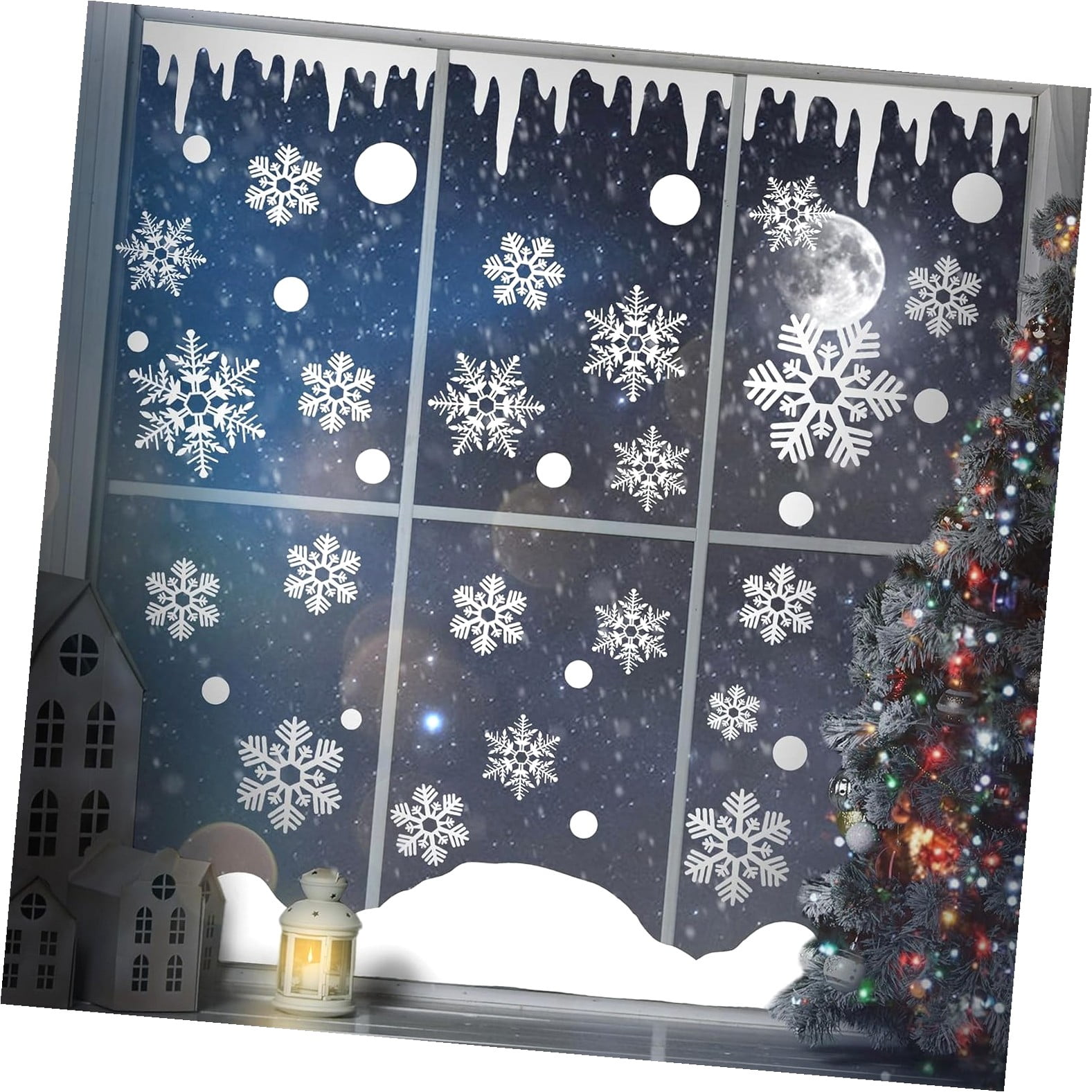 GZHJMY 118 Pcs Winter White Snowflakes Window Clings for Window ...