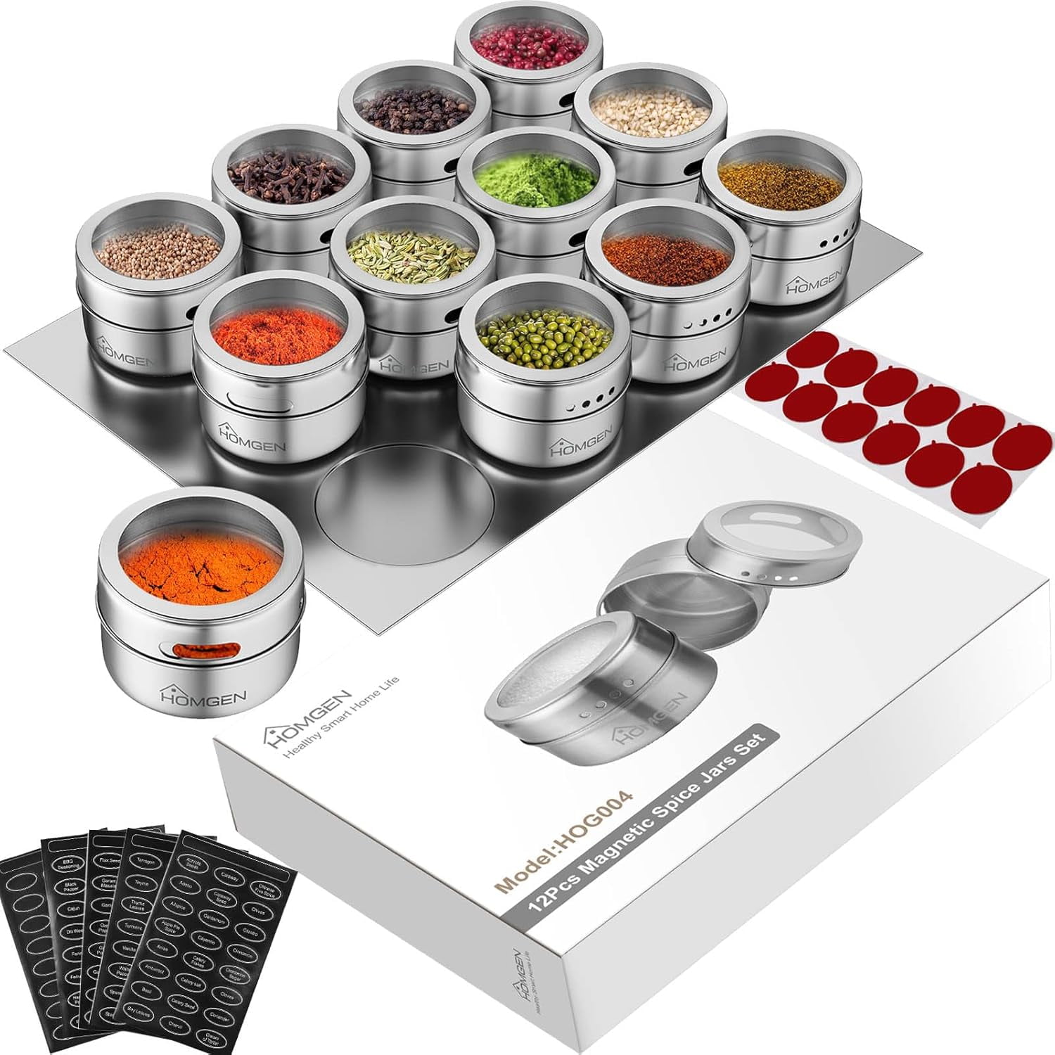 GZHJMY 12Pack Magnetic Spice Containers Stainless Steel Magnetic Spice ...
