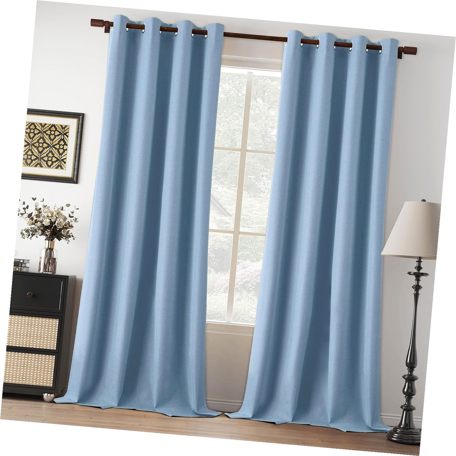 GZHJMY 144 Inch Extra Long Linen Blue Curtains Full 12ft Length, Noise ...