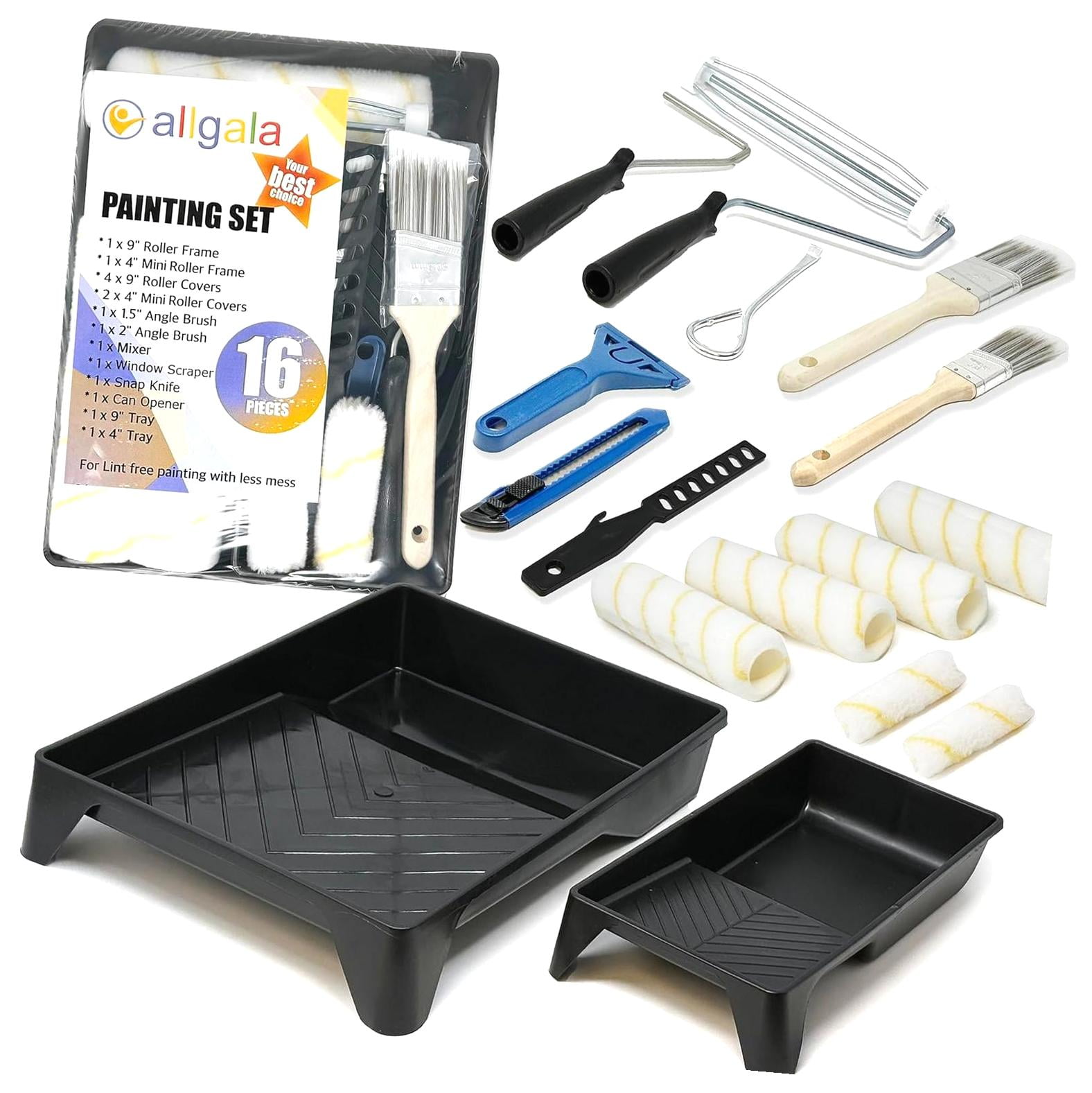 GZHJMY 16 Piece Versatile DIY Paint Tool Kit featuring 9 Inch and 4 ...