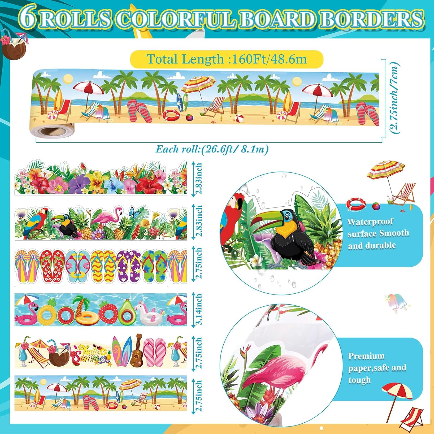 GZHJMY 160ft Borders for Bulletin Board, Summer Classroom Decoration, 6 ...