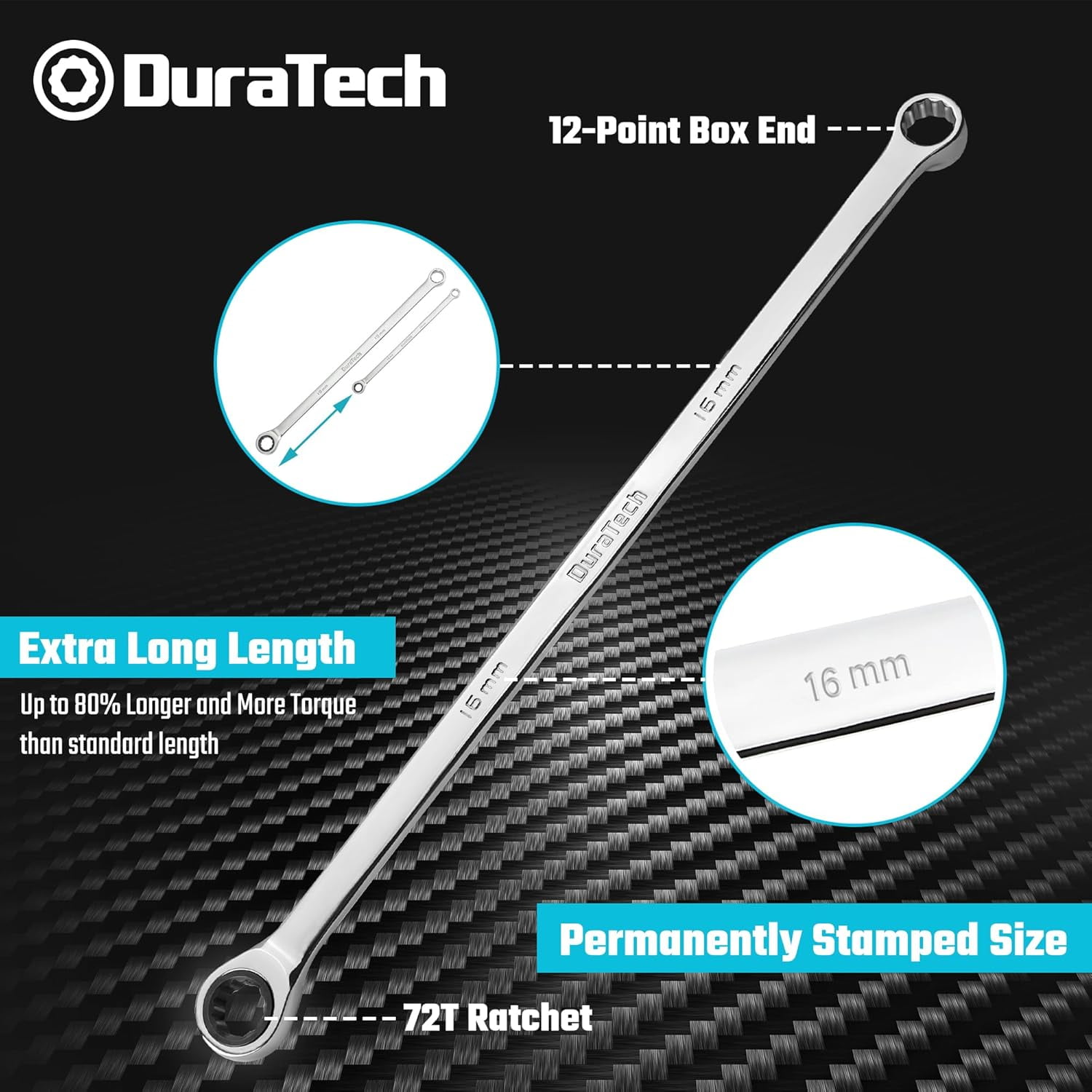 GZHJMY 16mm Extended Length Ratcheting Wrench, Metric, CR-V Steel ...