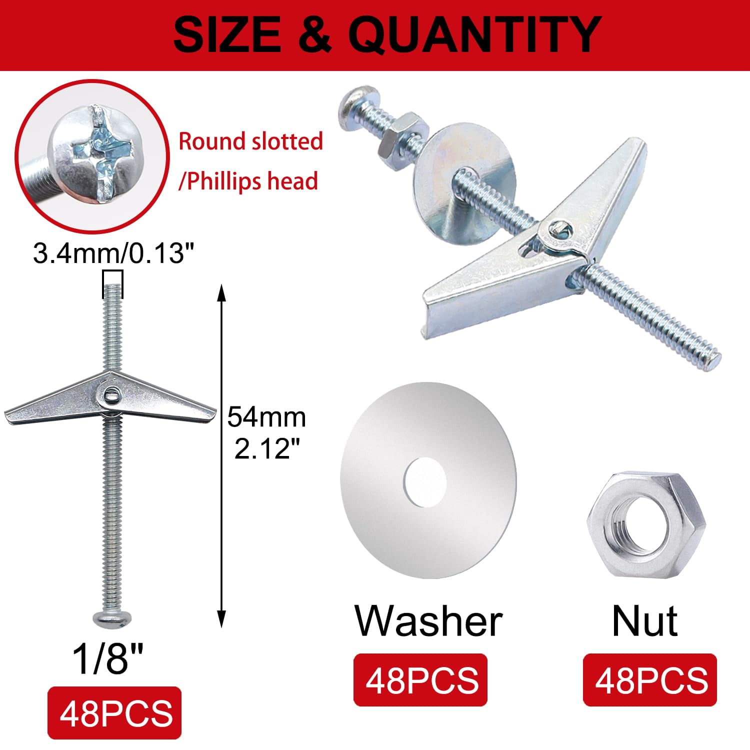 GZHJMY 192Pcs 1/8 Inch Toggle Bolts, Drywall Anchors and Screws Kit ...